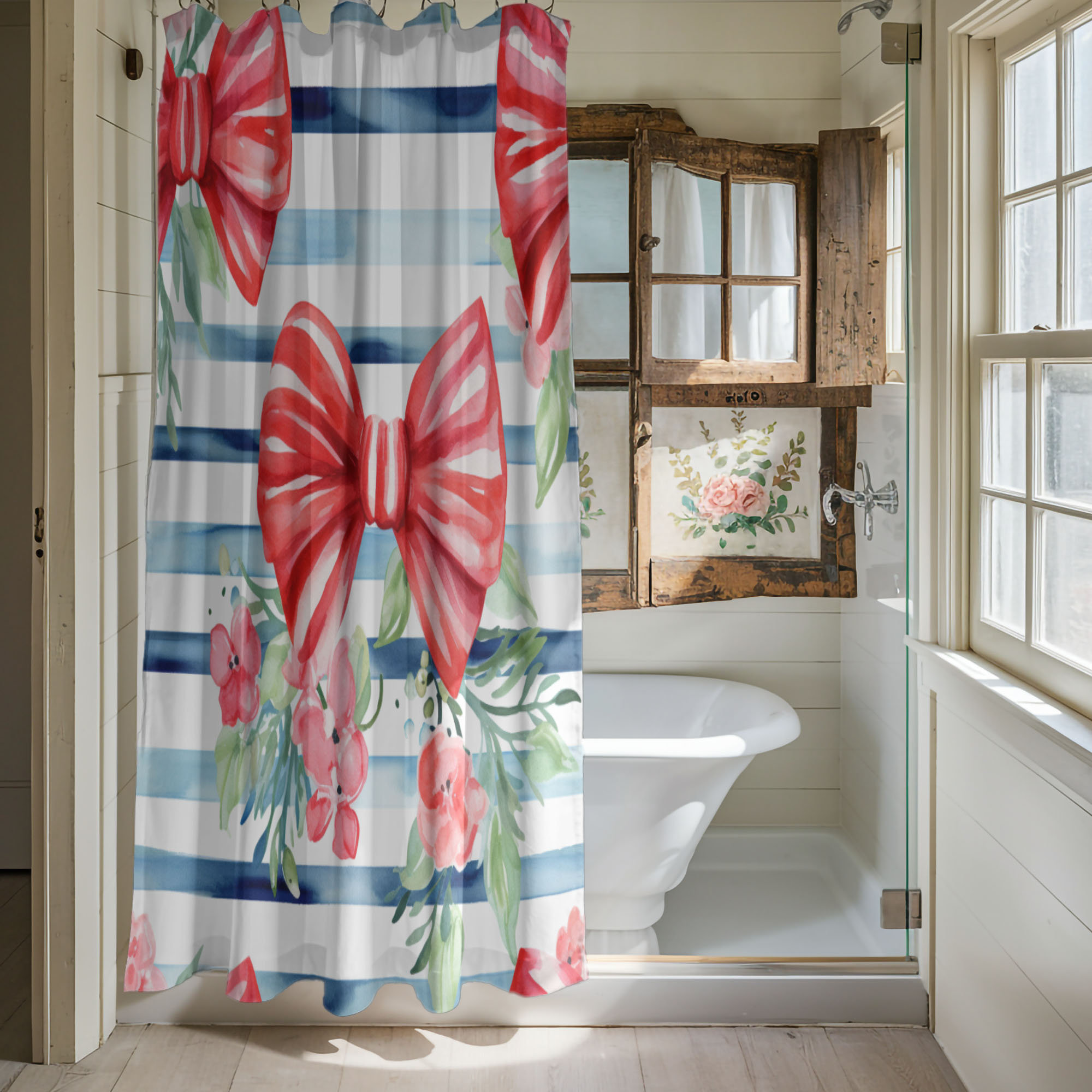 East Urban Home Red and Blue Ribbons - 1 Piece Standard Shower Curtain ...