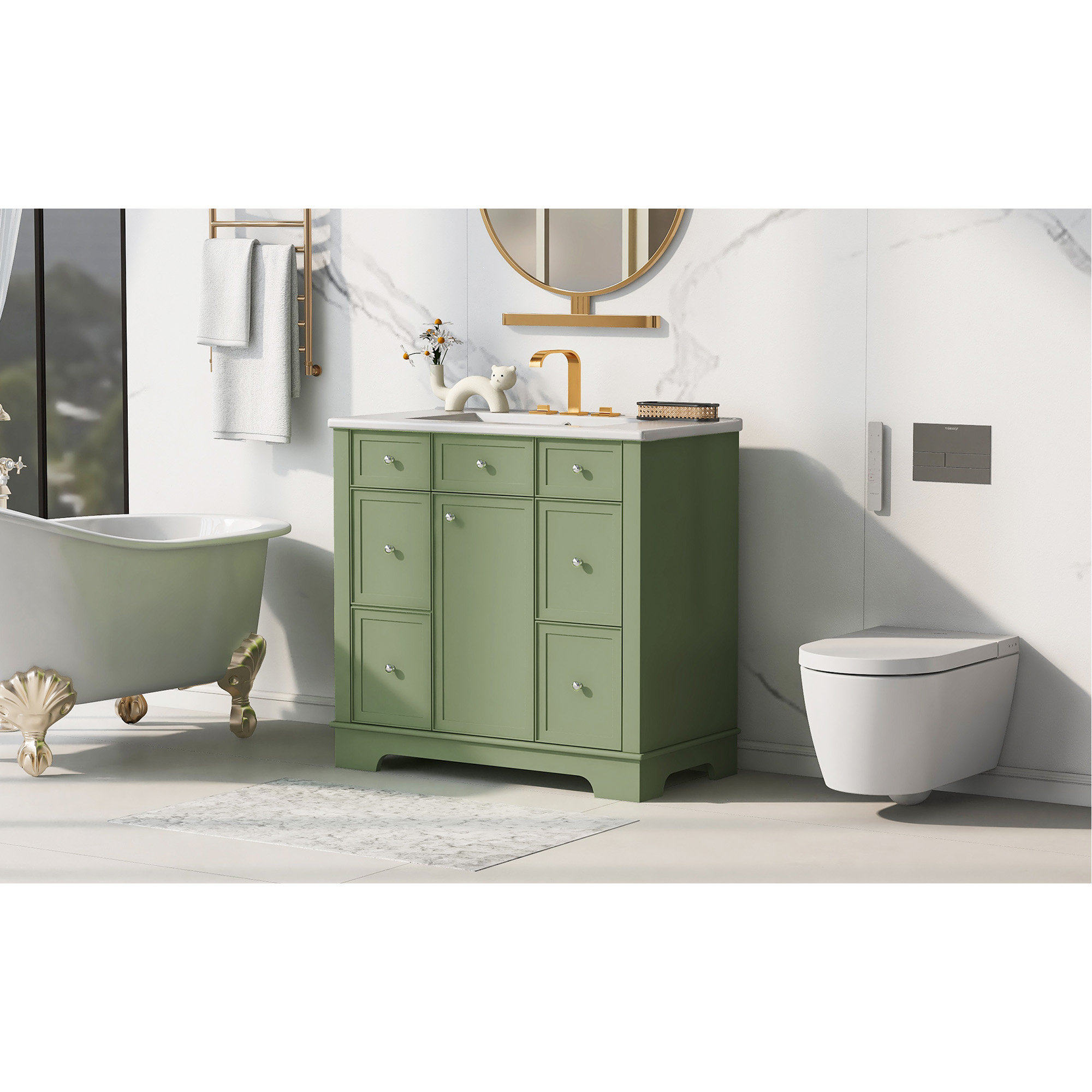 Winston Porter Stylish Bathroom Vanity With Functional Drawers And ...