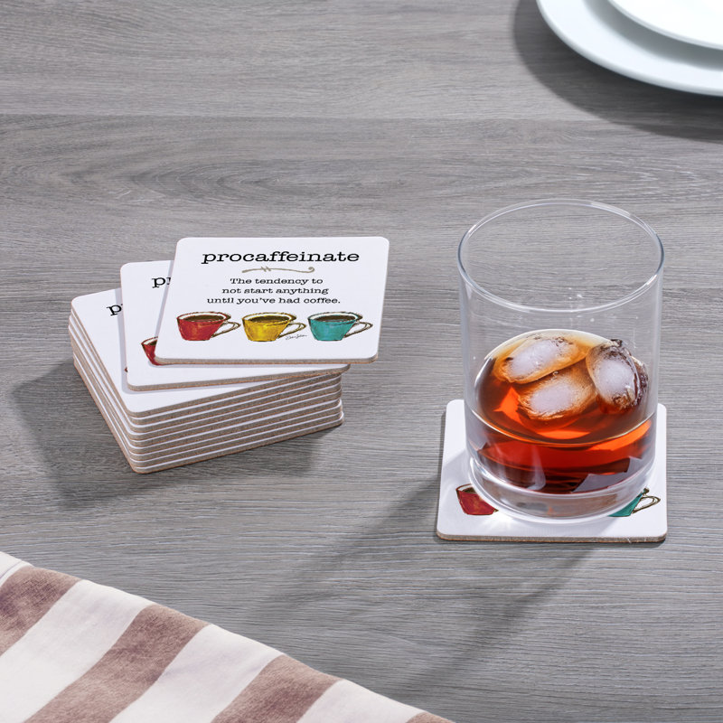 Darby Home Co Pro-Caffeinate 12-Pack Cork Back Paper Bar Coasters | Wayfair