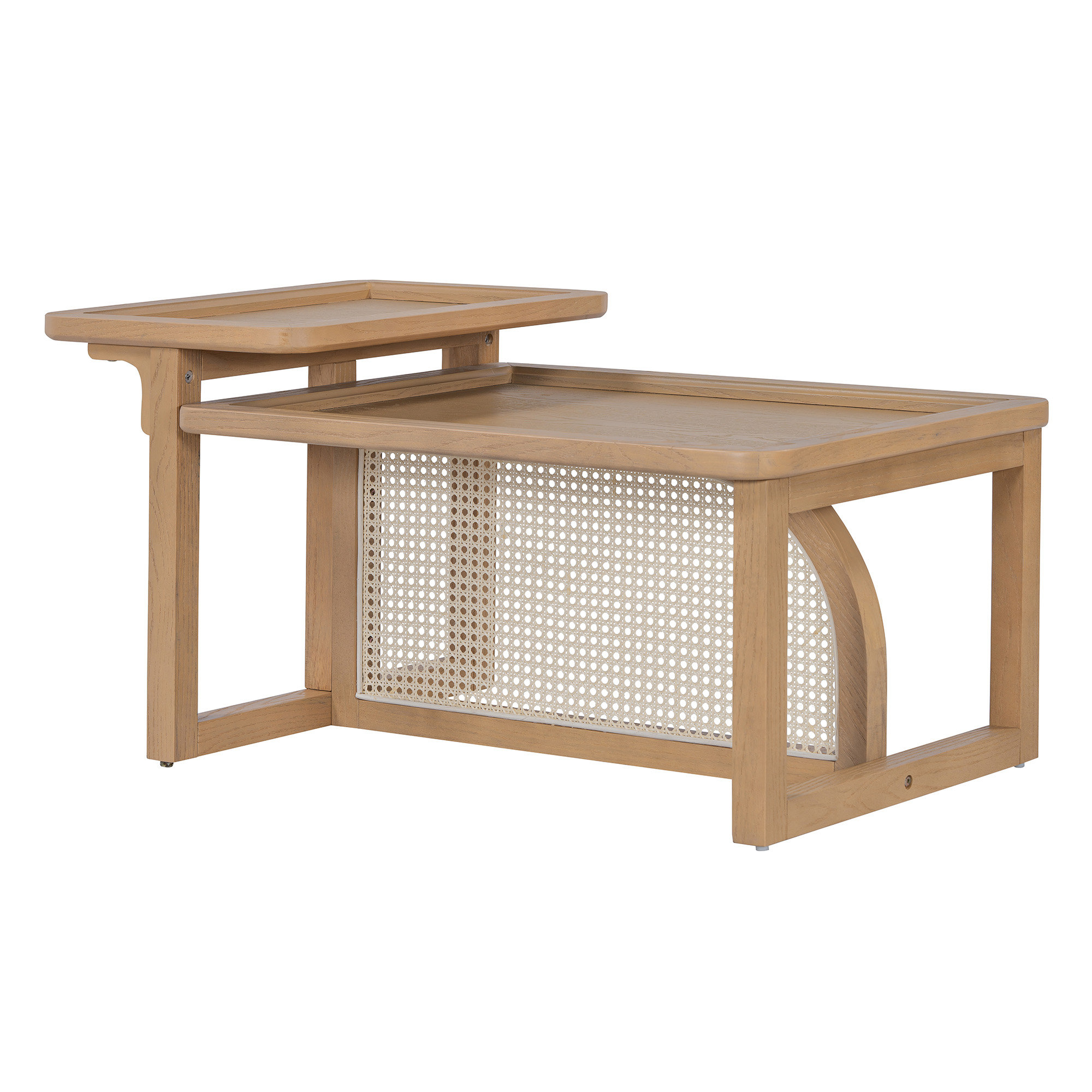 George Oliver Modern 2 Piece Nesting Rattan Wood+ Mdf Coffee Table Set ...