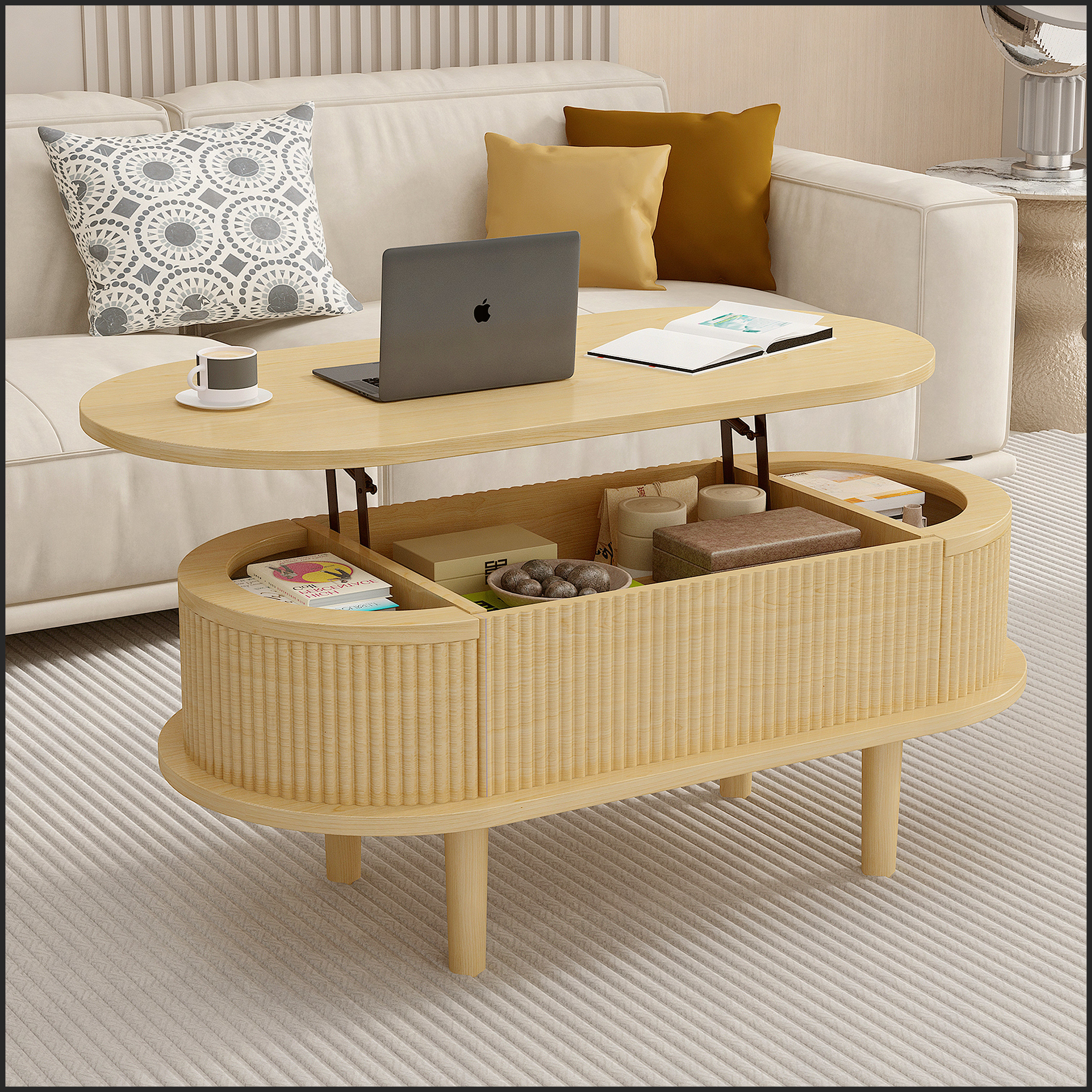 Latitude Run® Fluted Lift Top Coffee Table with Hidden Compartment ...