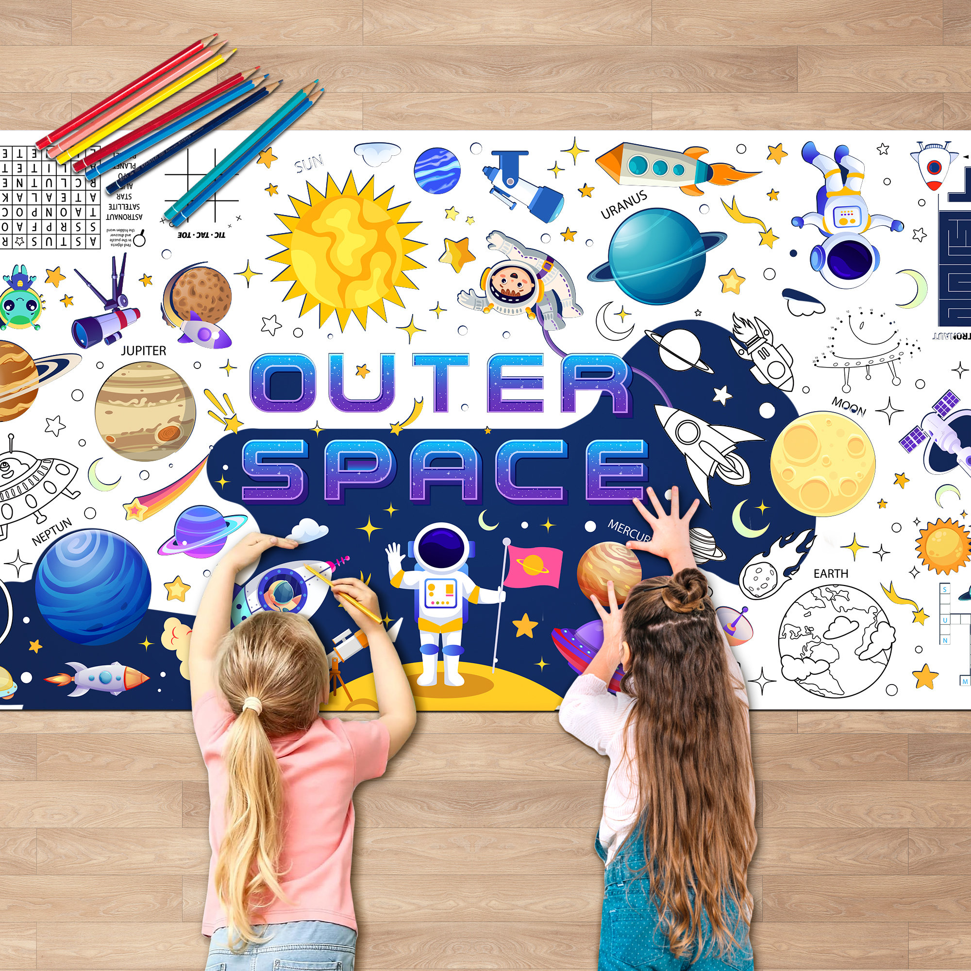Ebern Designs Outer Space Colouring Poster, 70.8''x31.4'' Space Large ...