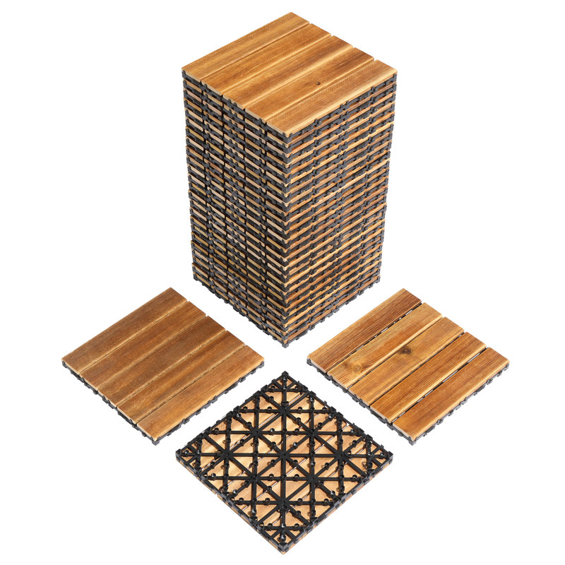 Winado 11.8'' L x 11.8'' W Solid Wood + Manufactured Wood Interlocking ...