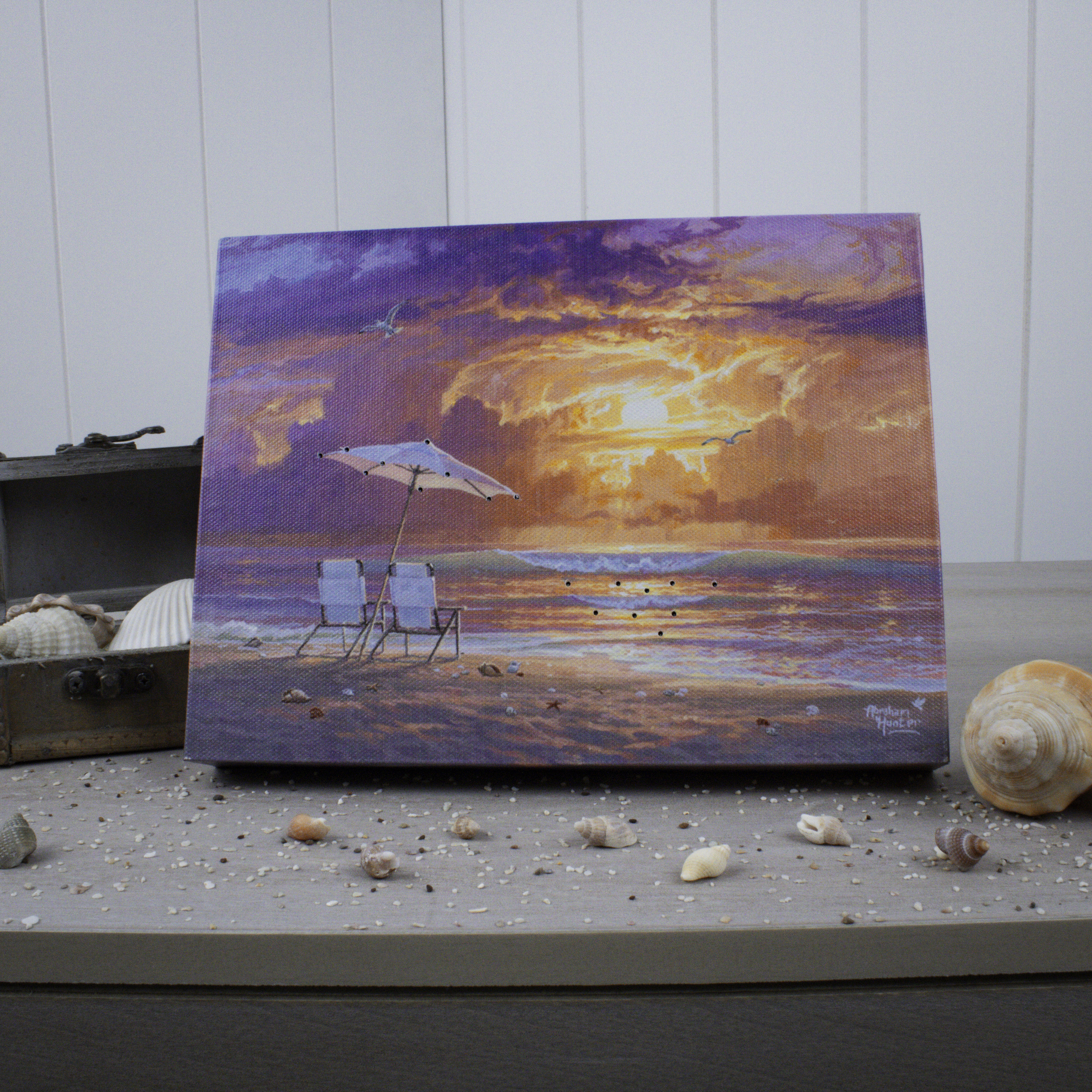 Charlton Home® Ocean Glow 8x6 Lighted Tabletop Canvas | Wayfair