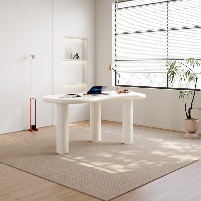 Ivy Bronx 65.98" Irregular Dining Table Modern Cream White Indoor ...