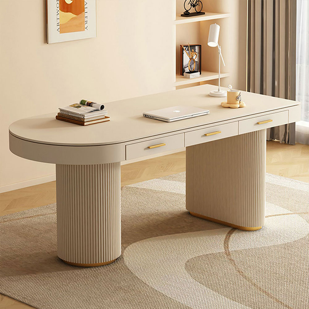 Groove Interior Beige Rectangular Manufactured Wood desk | Wayfair