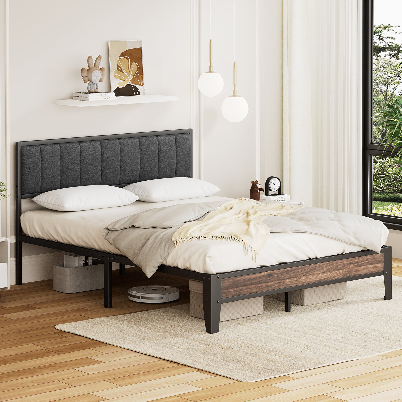 Ebern Designs Upholstered Bed Frame with Headboard Platform Bed Frame ...