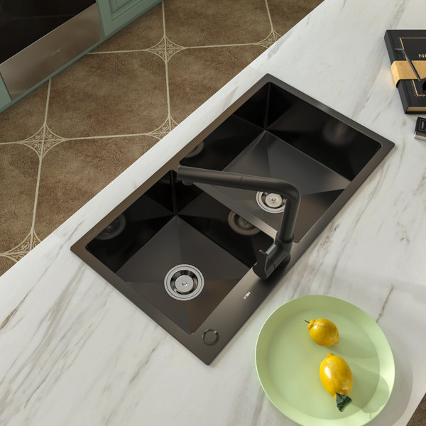 MEJE 30.75'' L Drop-In Double Bowl Stainless Steel Kitchen Sink ...