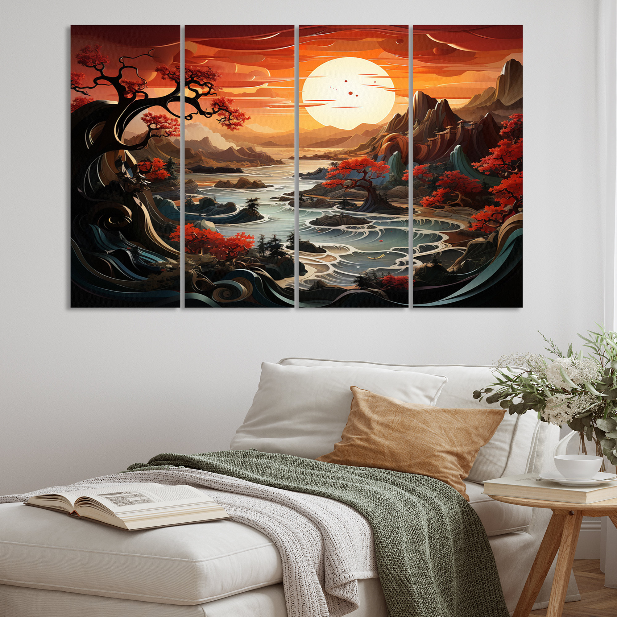 Design Art China Dragons Landscape - Chinese Wall Art Print - 4 Panels ...