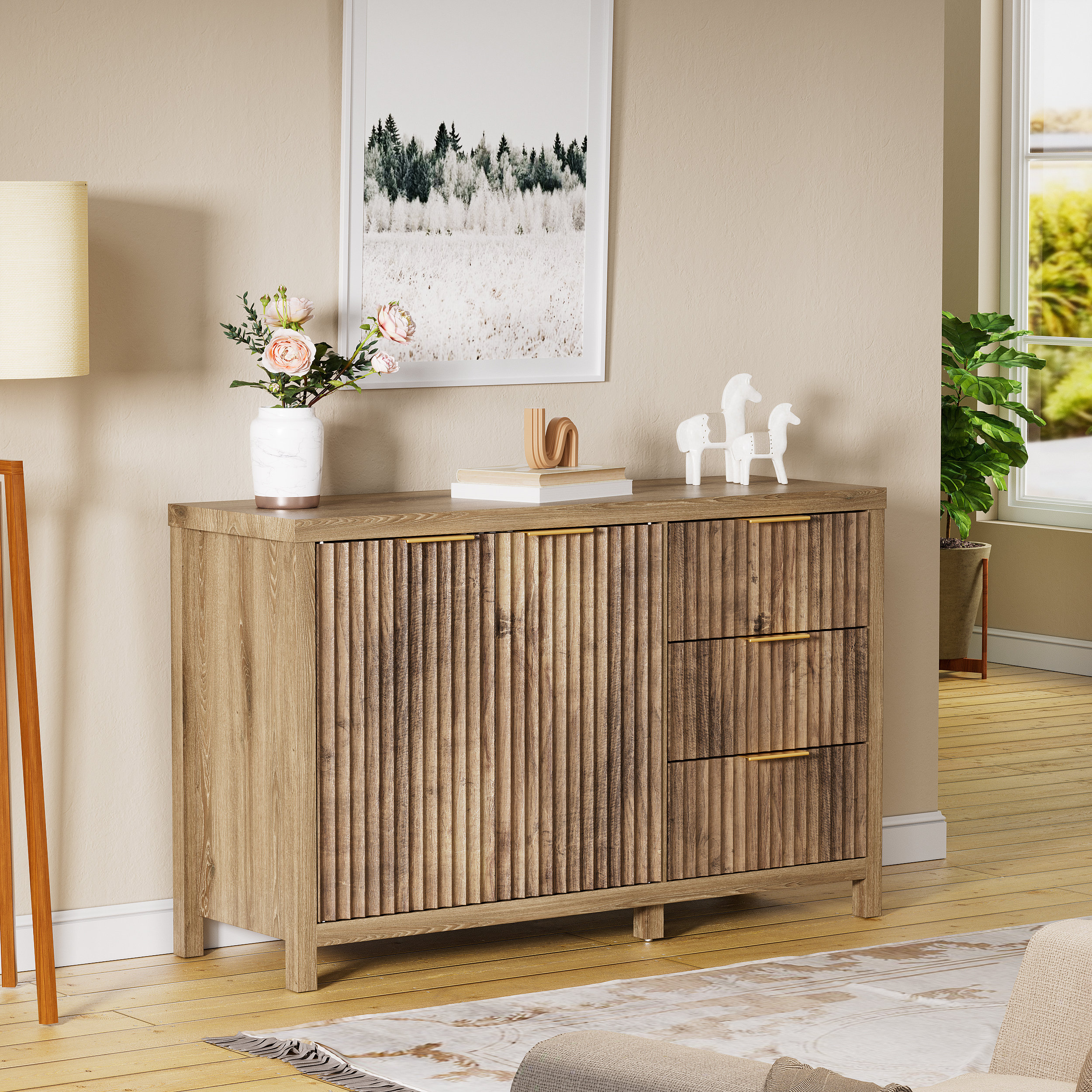 Gracie Oaks Fluted Storage Cabinet Sideboard, 46.6" Wide Modern Chest ...