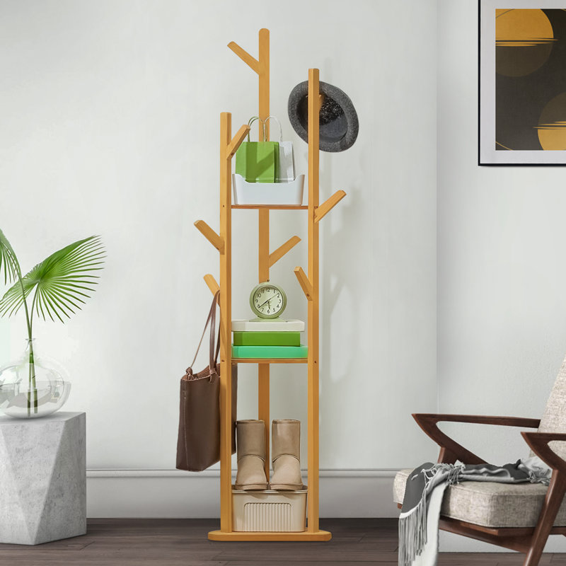 Bring Home Furniture 3-Tier 9 Hooks Coat Rack Bamboo Freestanding Coat ...