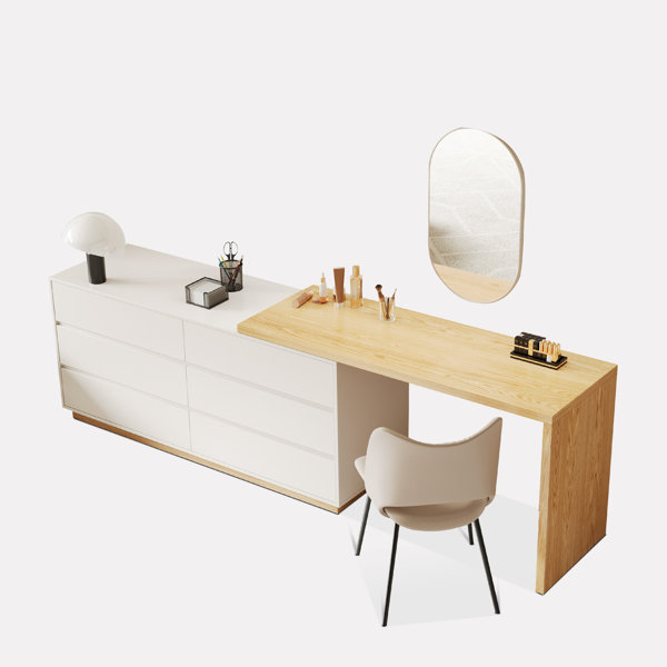 Latitude Run® Berek Vanity Extendable Vanity Table with 6 Drawers ...