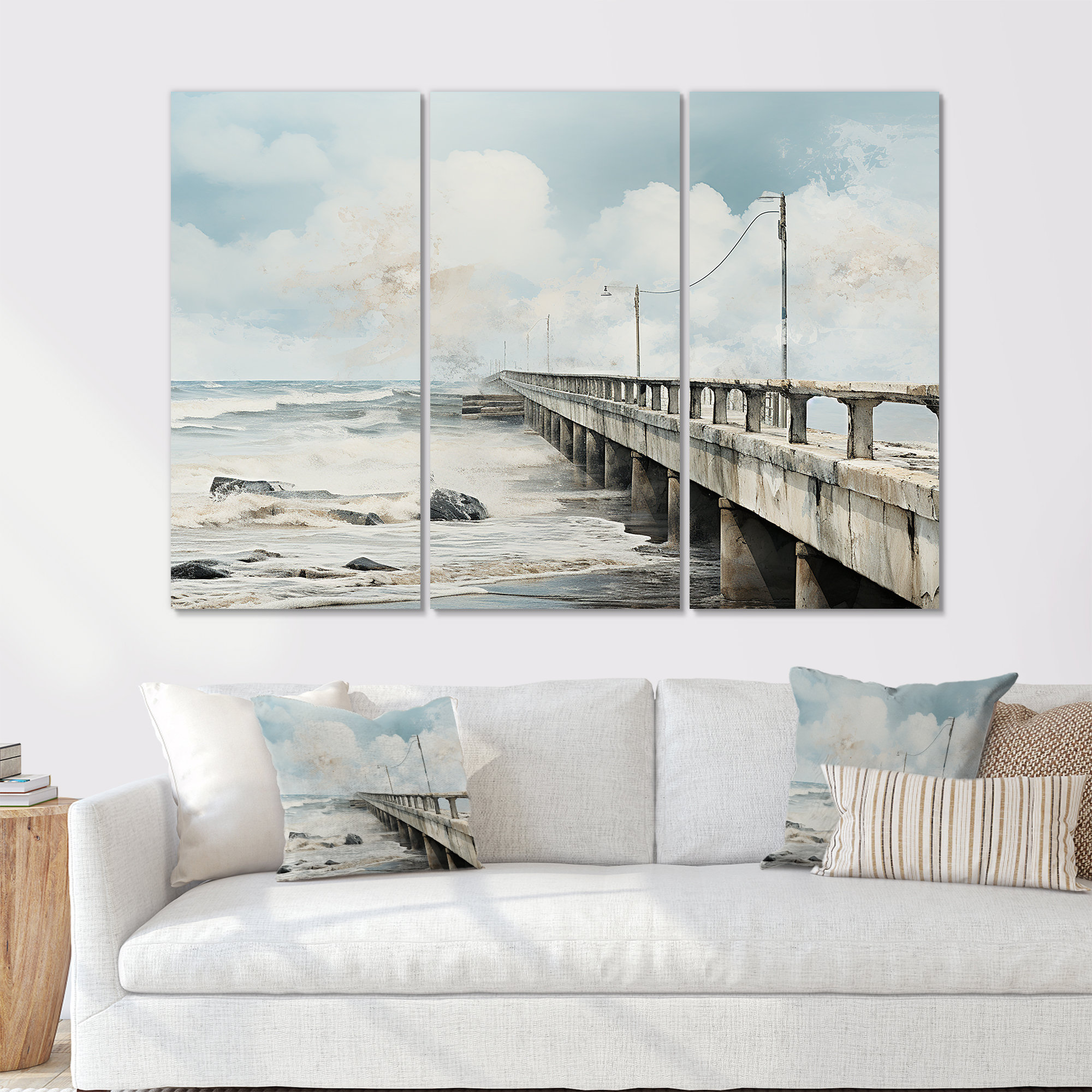 Dovecove Modern Watercolor Pier Horizon II - Coastal Pier Canvas Wall ...