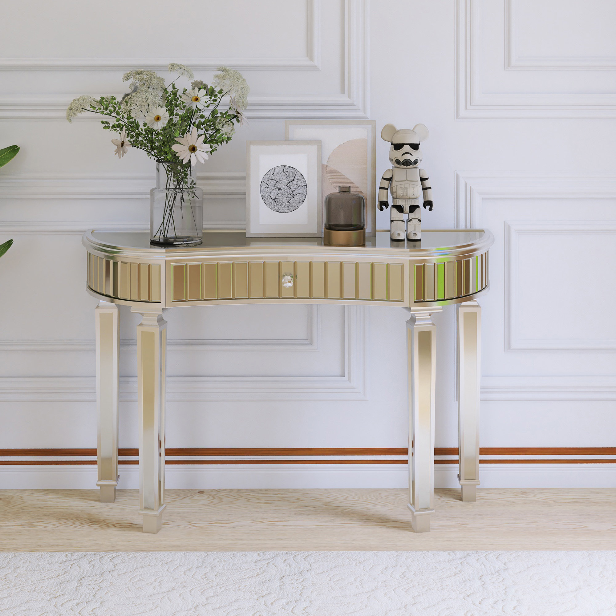 House of Hampton® 47.24" Half-Moon Mirrored Console Table With Fluted ...