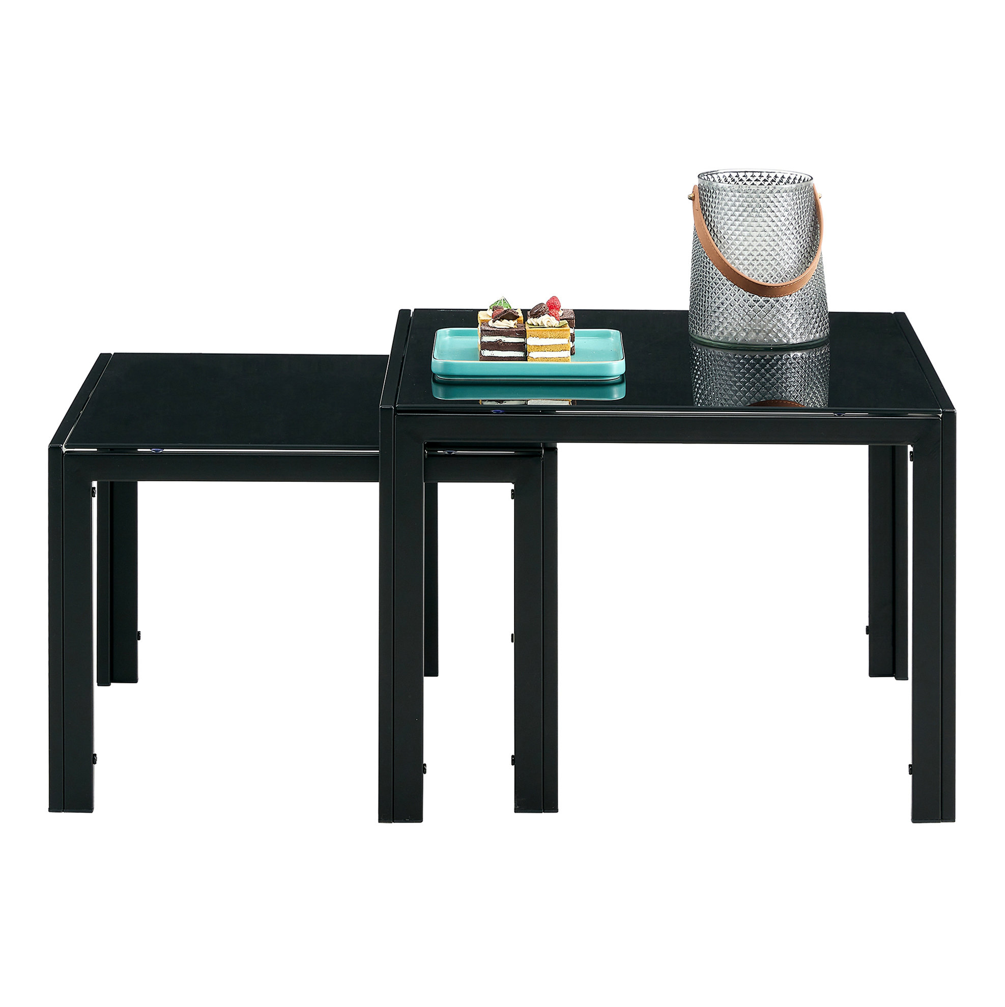 Ebern Designs Nesting Coffee Table Set of 2, Square Modern Stacking ...