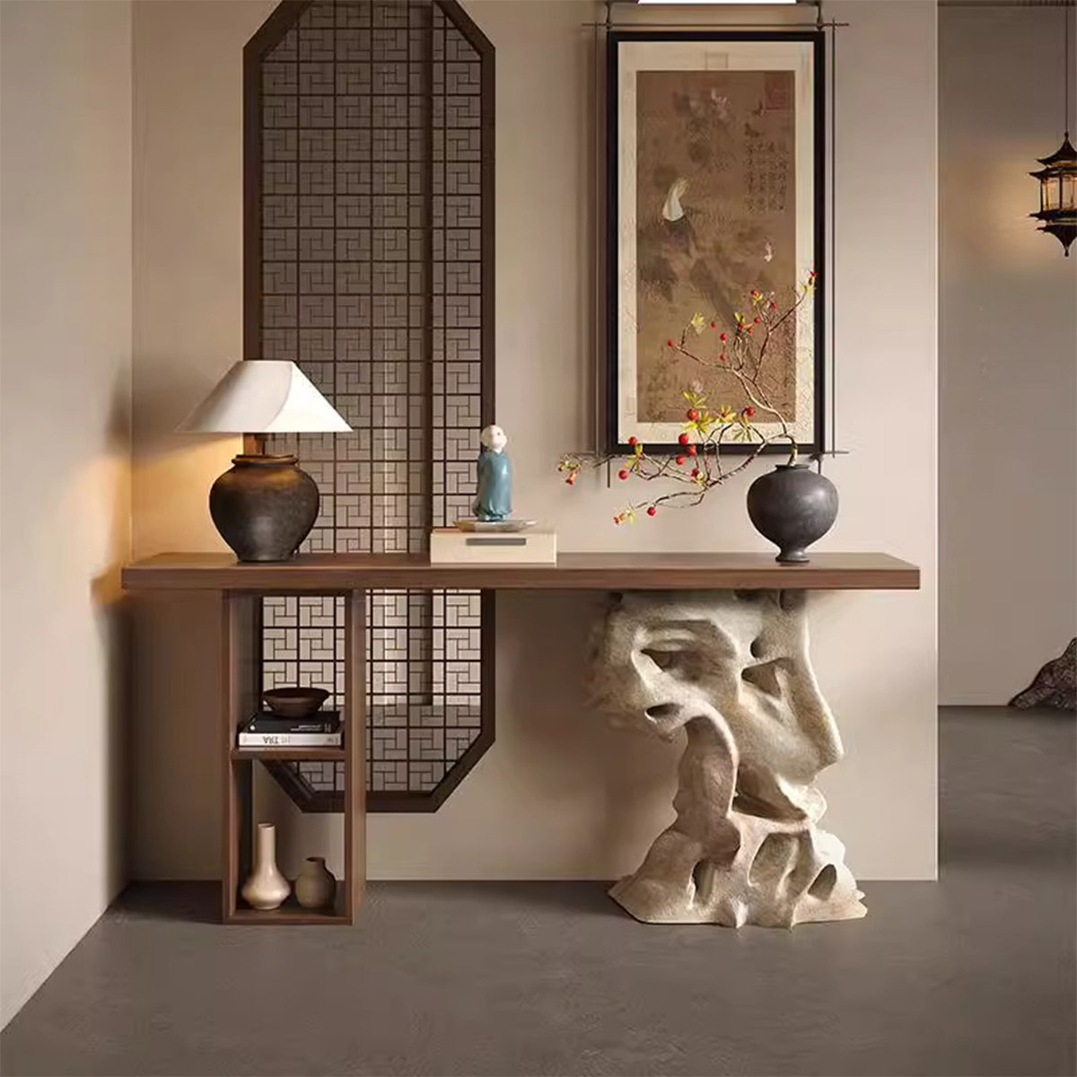 Organix Pattern 62.99" Antique-Style Solid Wood Stone-Form Console ...