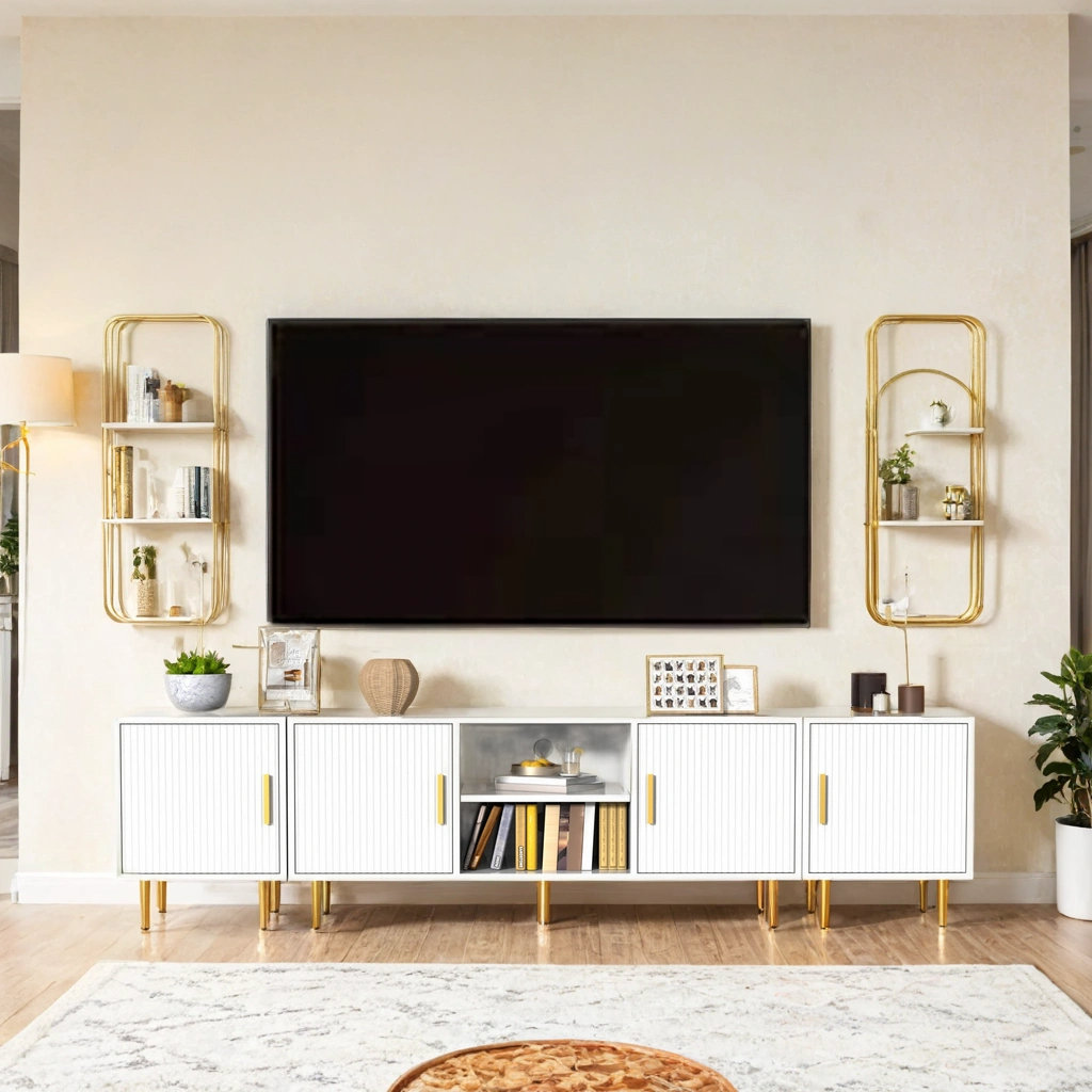 Mercer41 Meuble télé de luxe cannelé avec 2 tables d'appoint, centre de ...