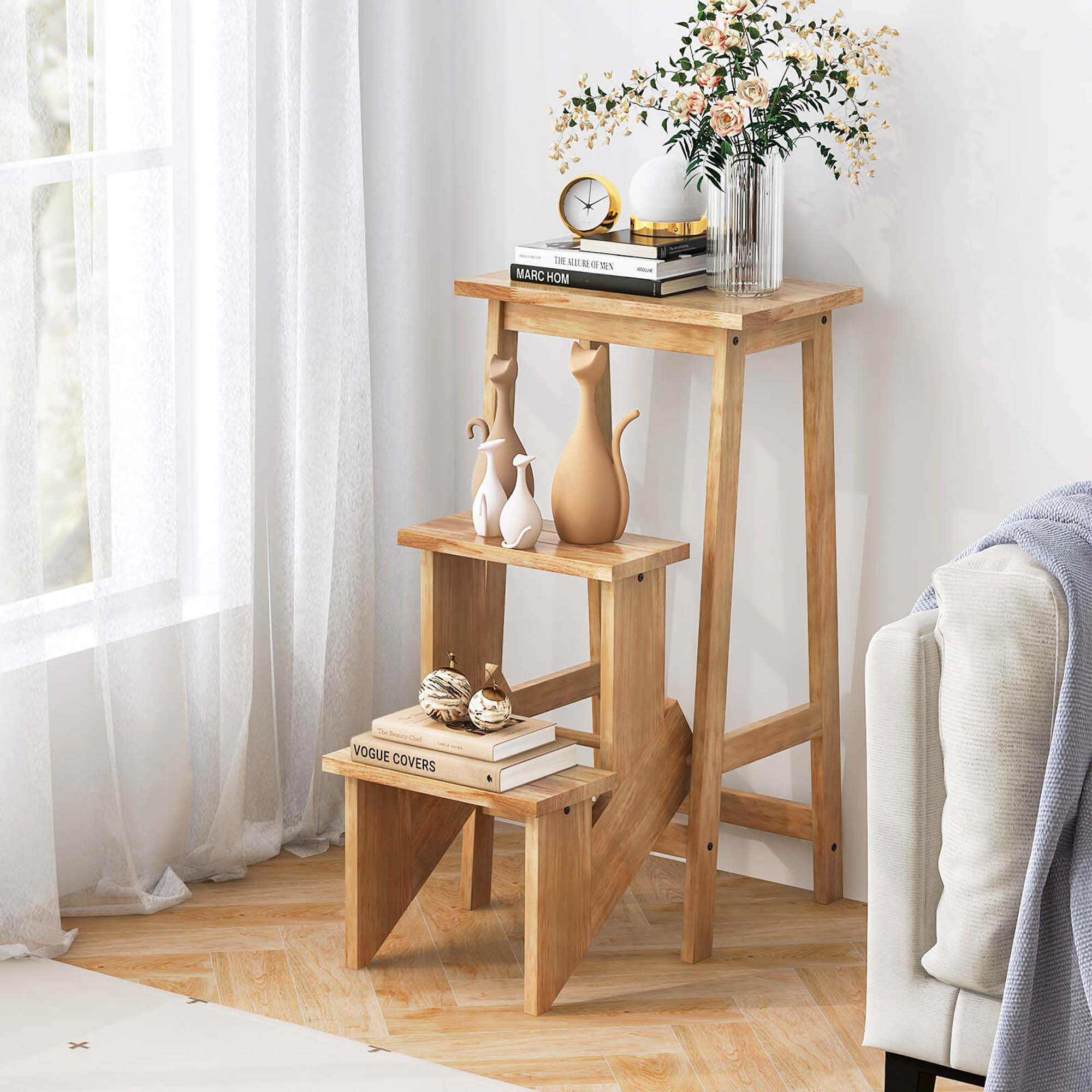 Gracie Oaks 3 Tier Step Stool 3 In 1 Folding Ladder Bench Storage Shelf ...