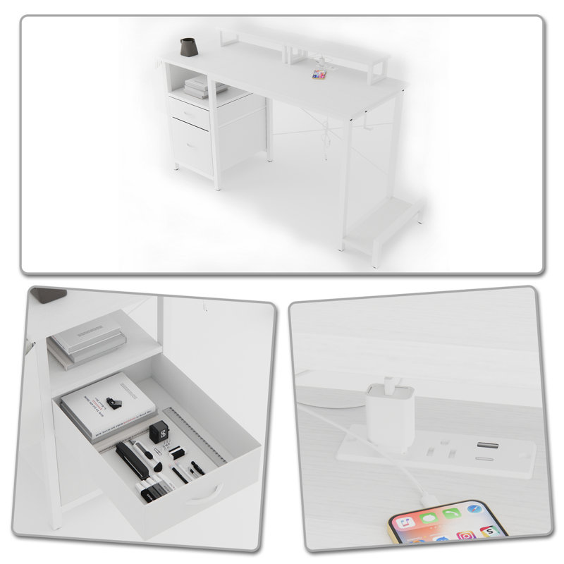 Ebern Designs Modern retro style computer desk with storage drawers and ...