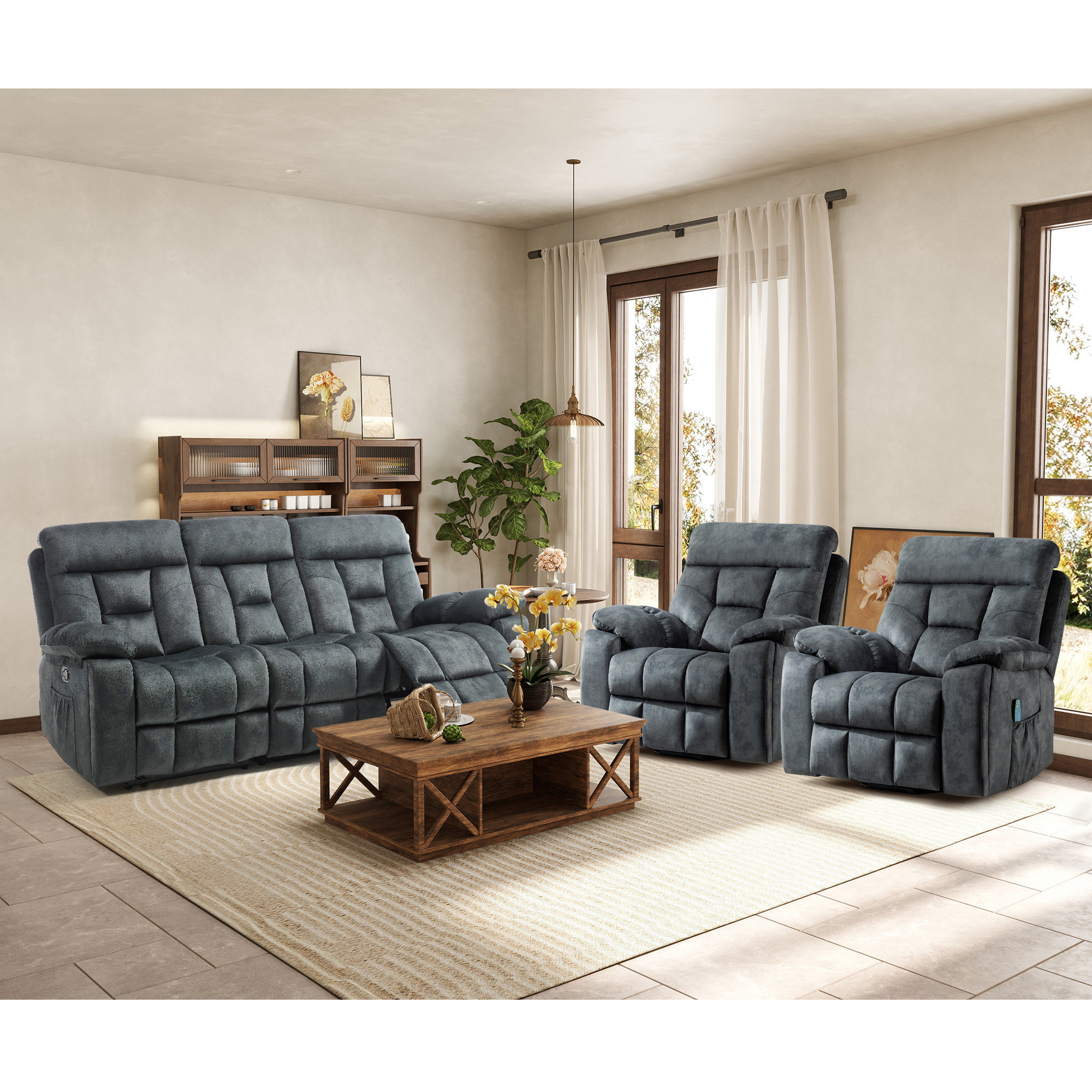 Latitude Run® Kyrene 3-Piece Modern Microfiber Reclining Living Room ...