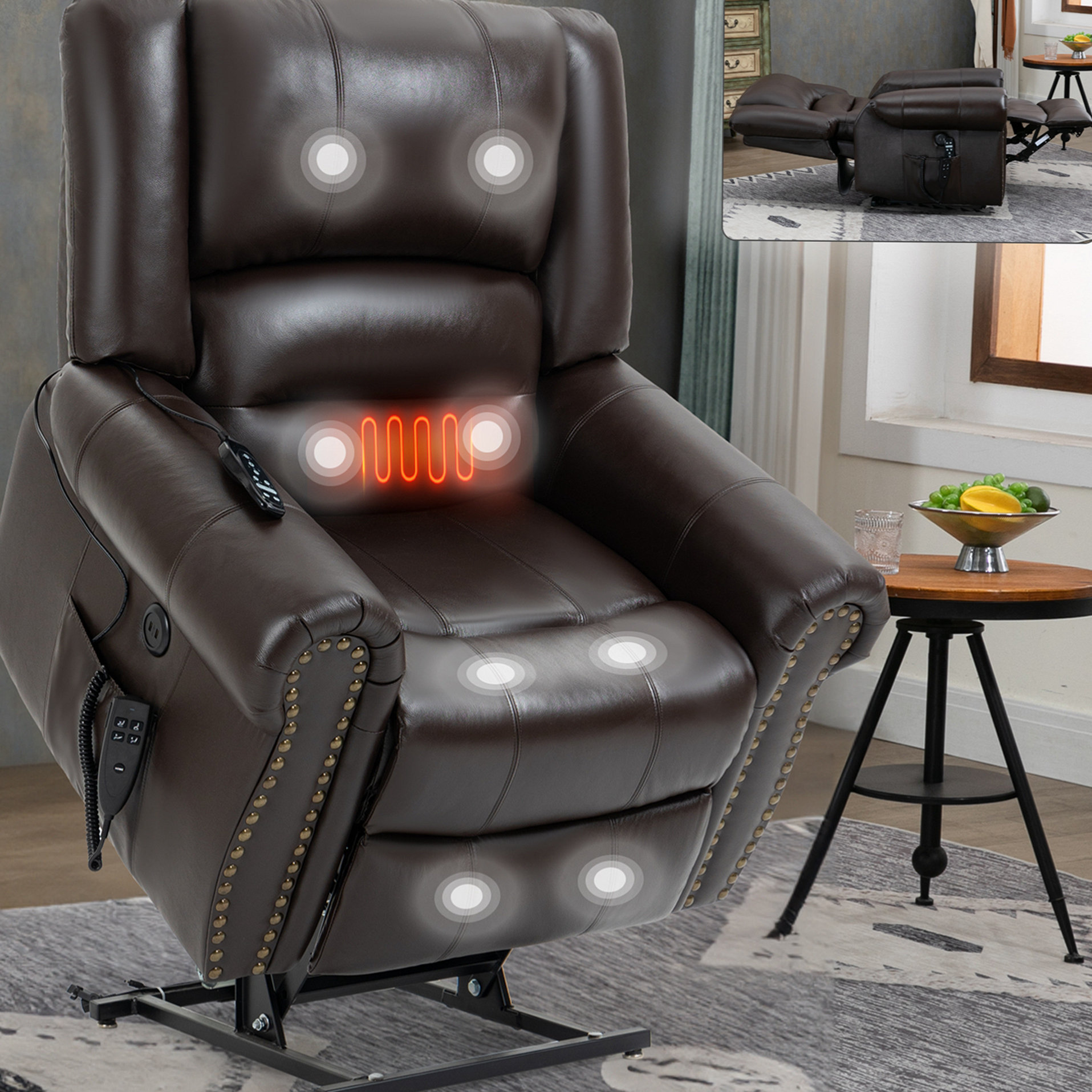 Canora Grey Power Lift Recliner Chair Heat Massage Dual Motor Infinite ...