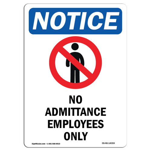 SignMission No Admittance Employees Only Sign with Symbol | Wayfair