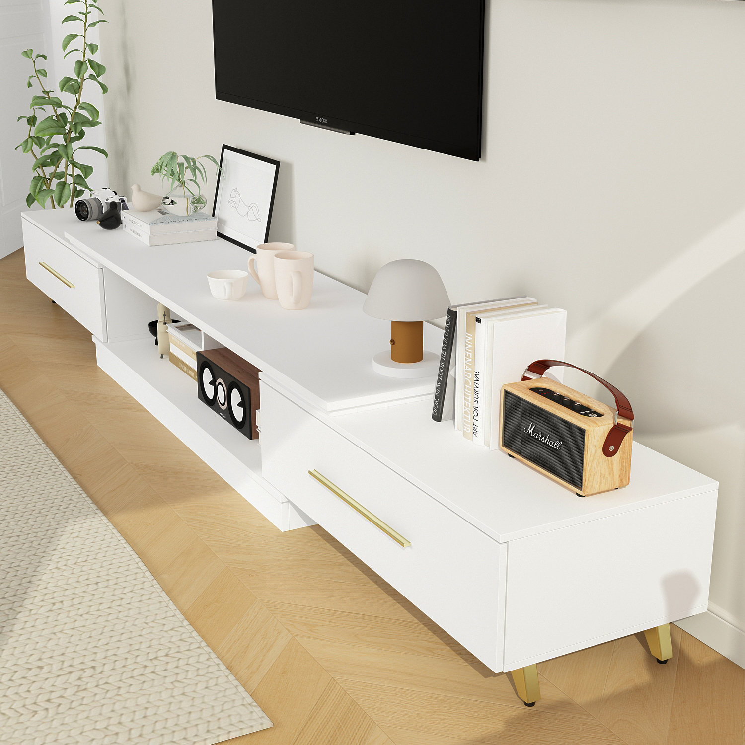 Fairmont Park White Extendable TV Stand for TVs up to 220cm, Modern ...