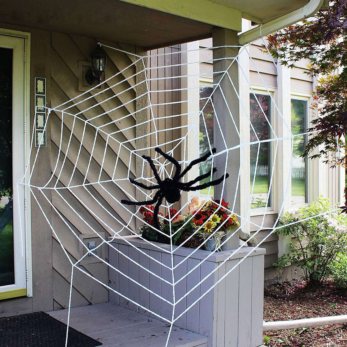 The Holiday Aisle® 9.8Ft Spiderweb Round Large Web with 4Ft Scary Giant ...