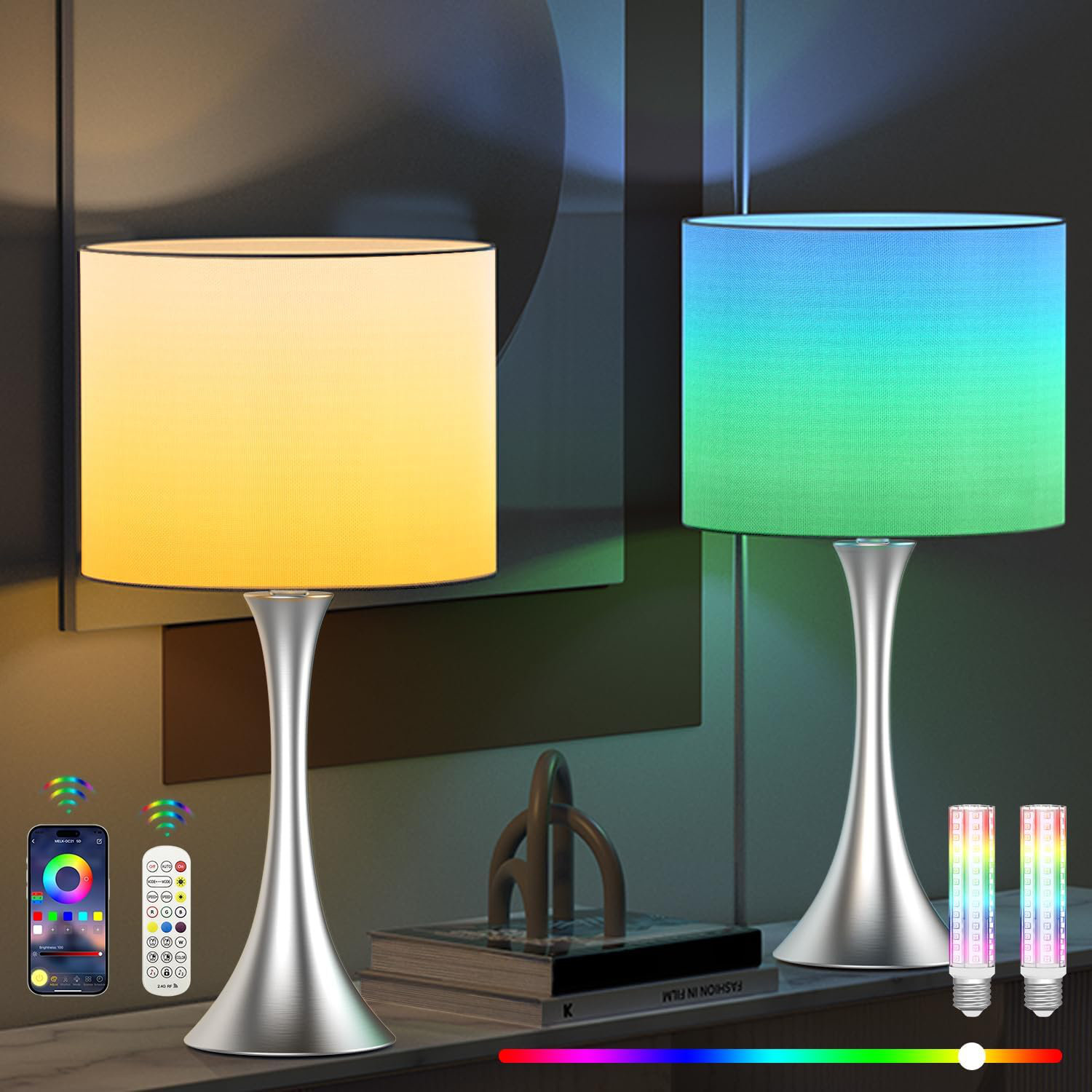 NENRENT 24" Tall Modern Smart Bedside Table Lamps For Bedroom Set Of 2 ...