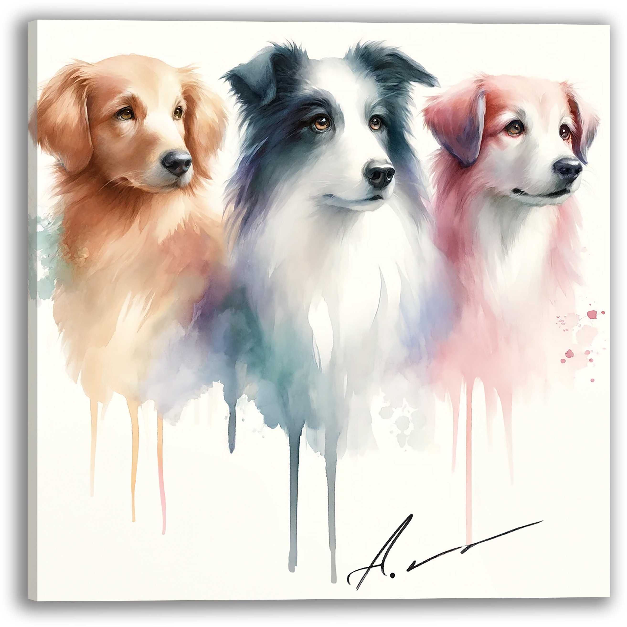 Winston Porter Trio of Tails - Watercolor Canine Trio Canvas Prints Art ...