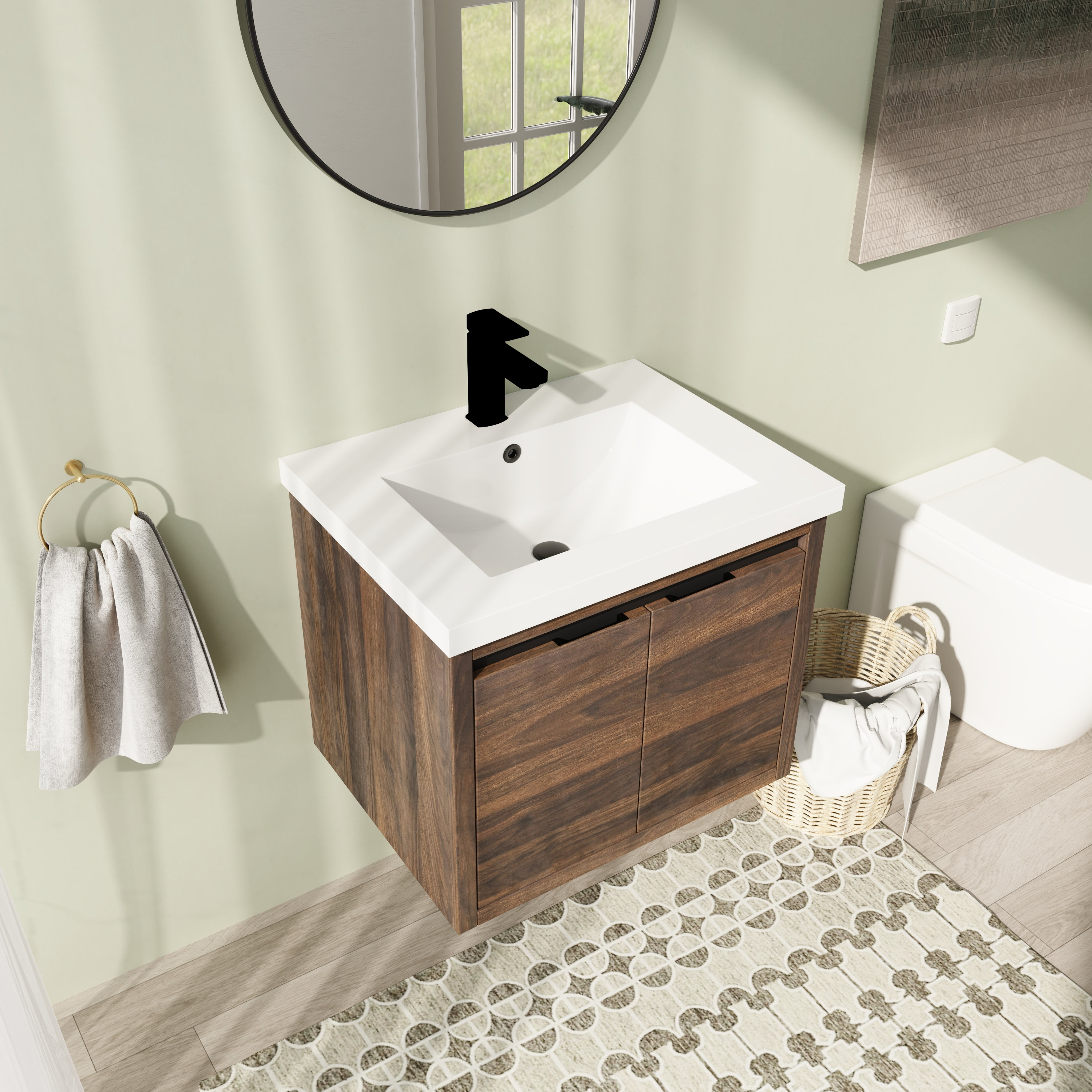 Ebern Designs 24 Inch Wall Mounted Single Bathroom Vanity With Resin ...