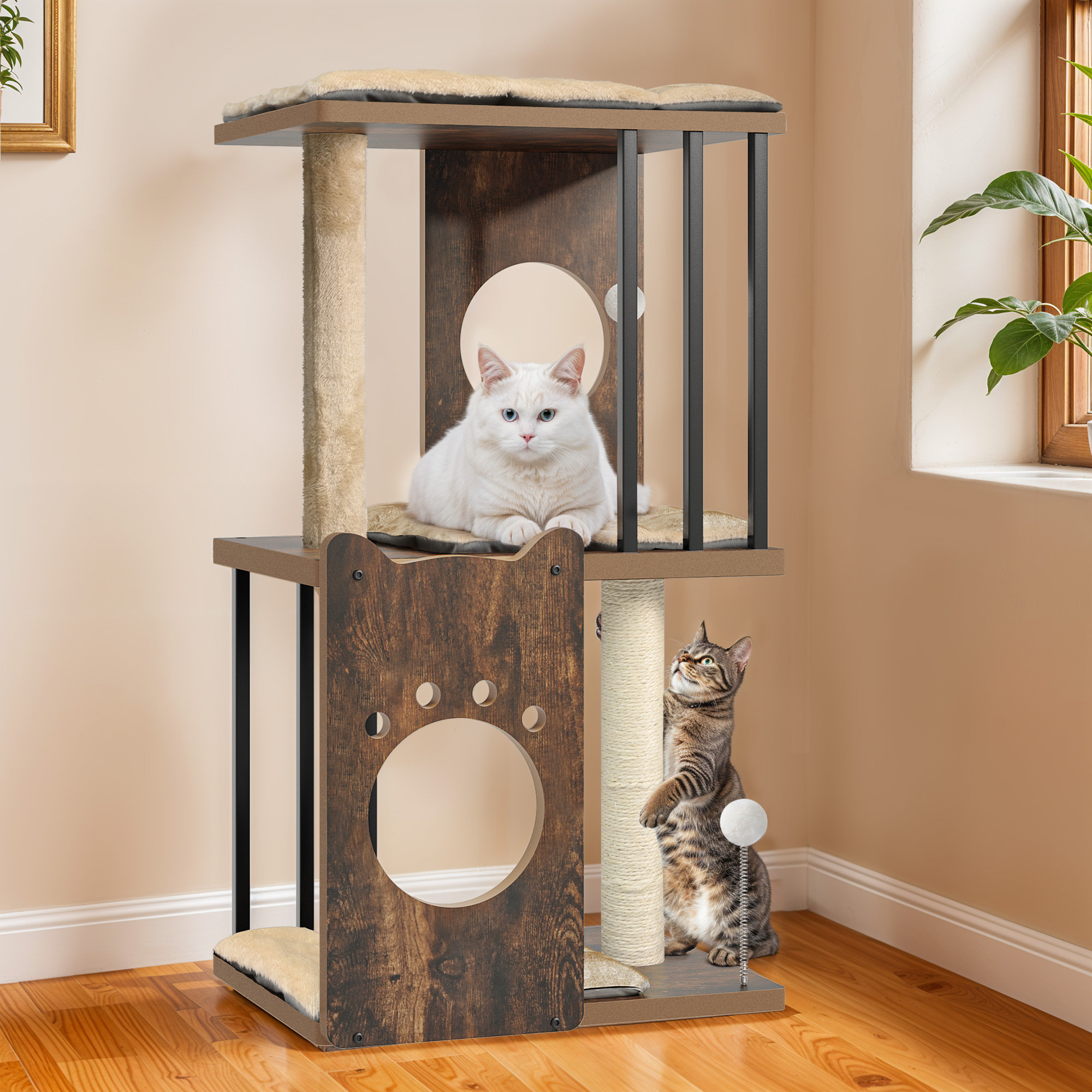 Latitude Run® Modern Wood Cat Tree | Wayfair