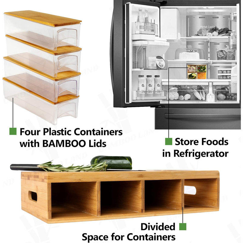 X－MAX FURNITURE Large Bamboo Cutting Board With Containers, Food Prep ...