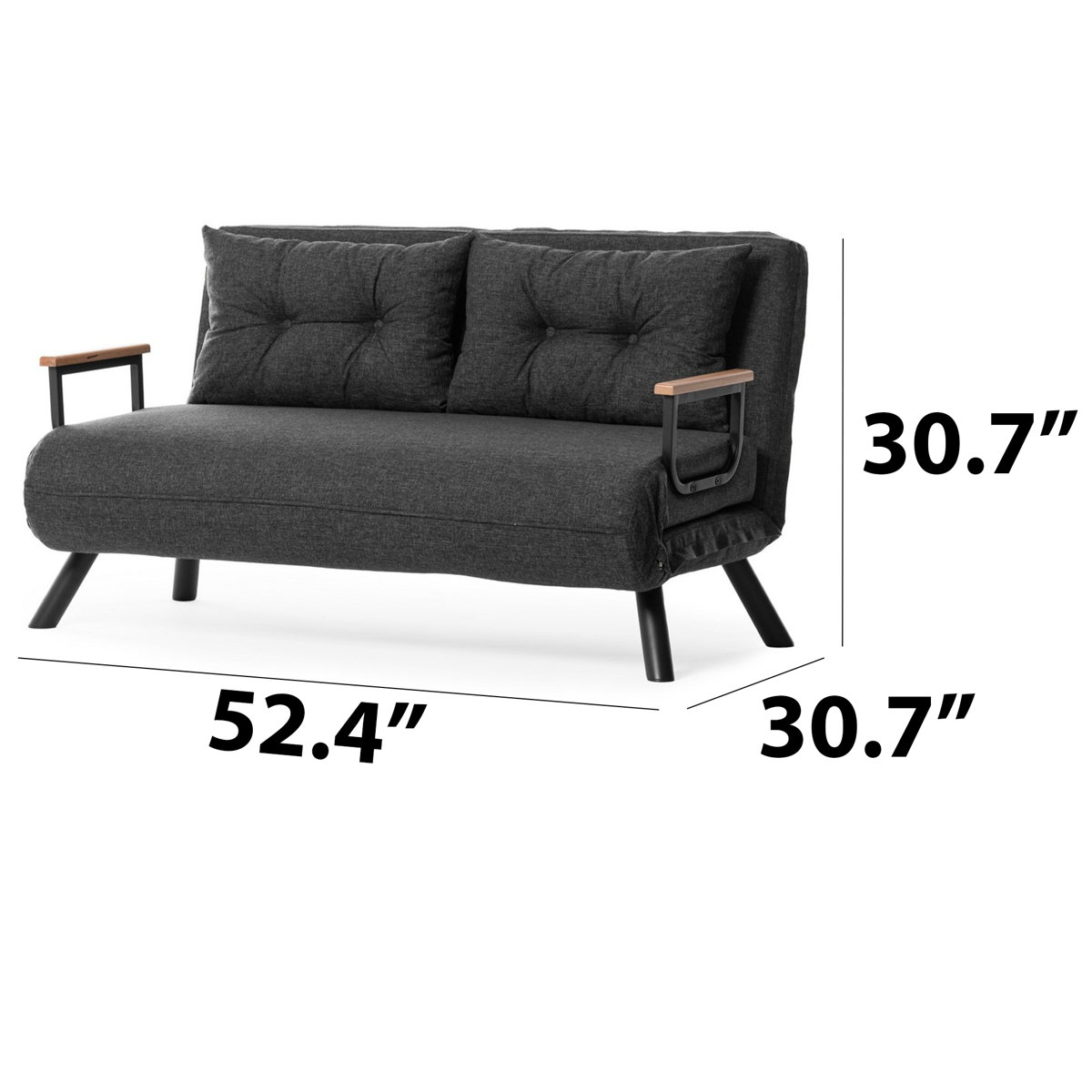 Hokku Designs Metal Frame Linen Fabric 2-Seat Sleeper Sofa With 14 ...