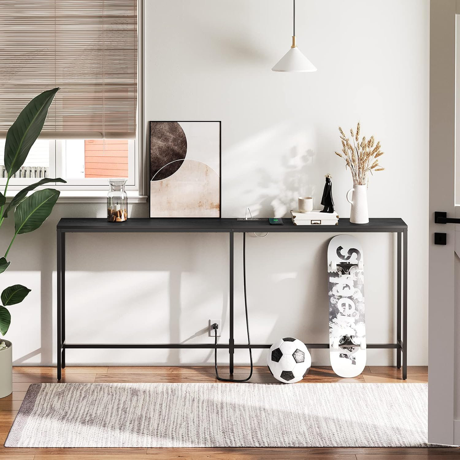 17 Stories Console Table with Power Outlet Behind Couch Narrow Entryway ...