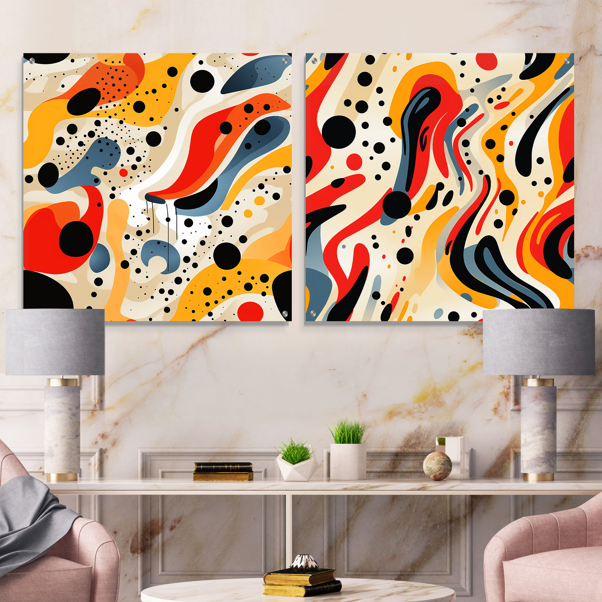 Design Art Red Popart Lichtensteins Lines Matrix - Abstract Acrylic ...