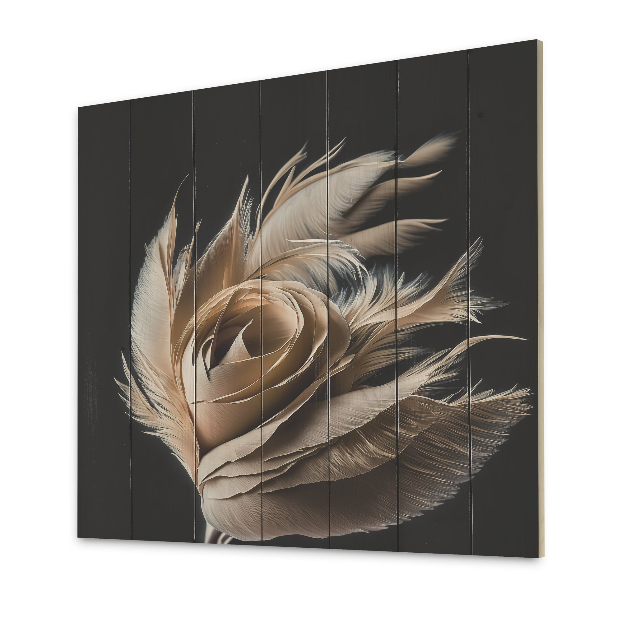 Red Barrel Studio® Pink Feather Rose On Black II - Floral Rose Print on ...
