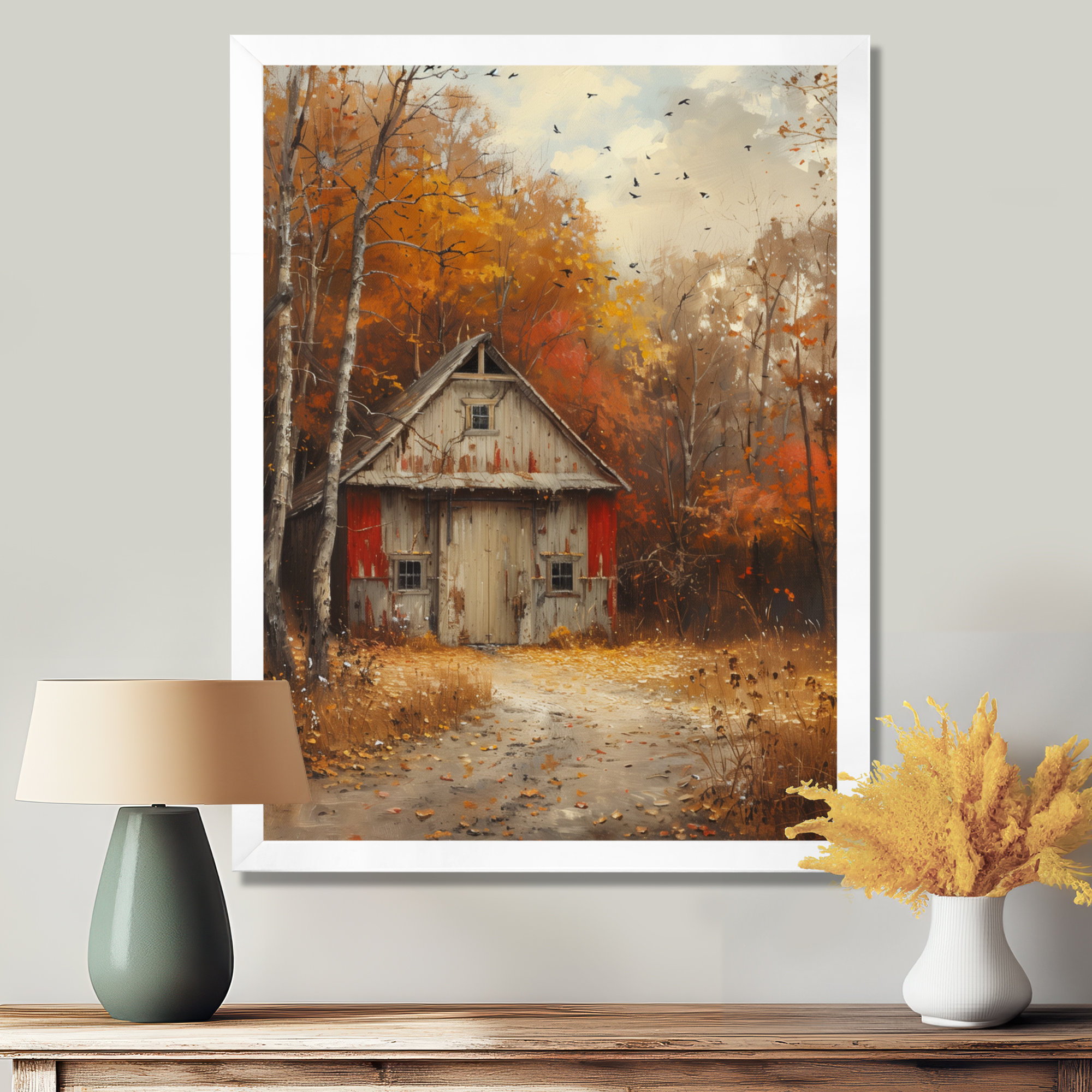 August Grove® Grey Red Autumn Rustic Retreat Barn - Barn Wall Decor ...