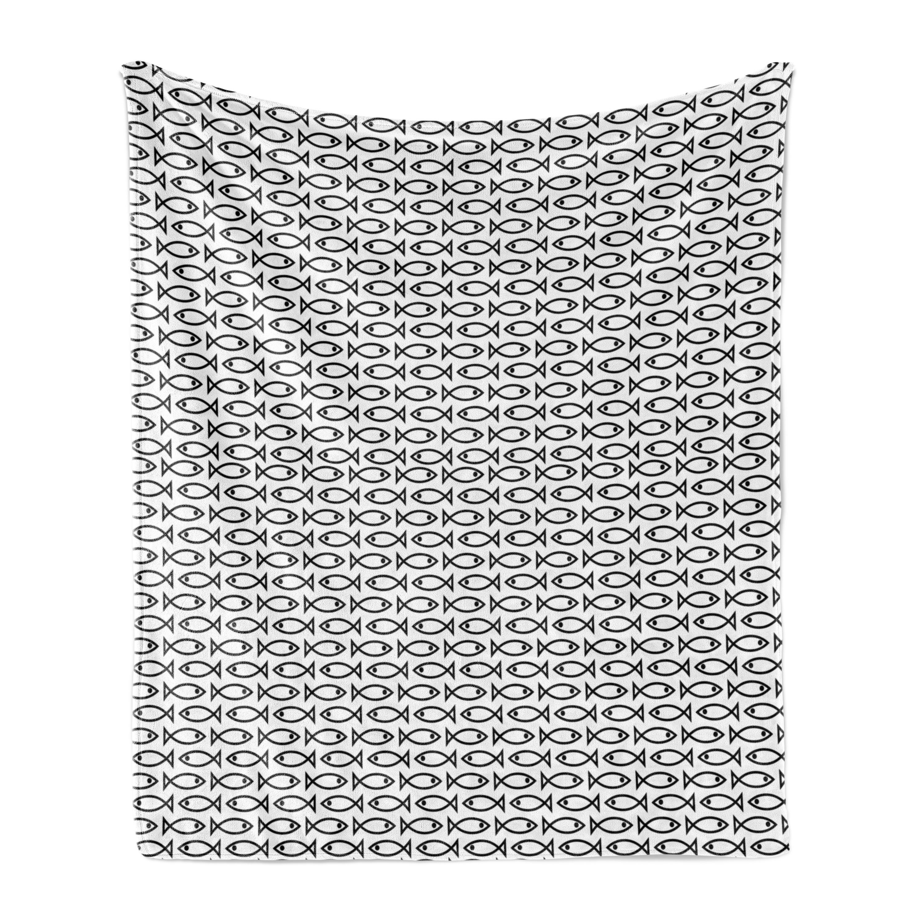 Ambesonne Animal Fleece Throw Blanket Abstract Fish Retro Art Black and ...