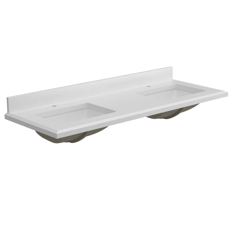 ZEAFIVE 61" Double Bathroom Vanity Top in Carrara Stone with Sink | Wayfair