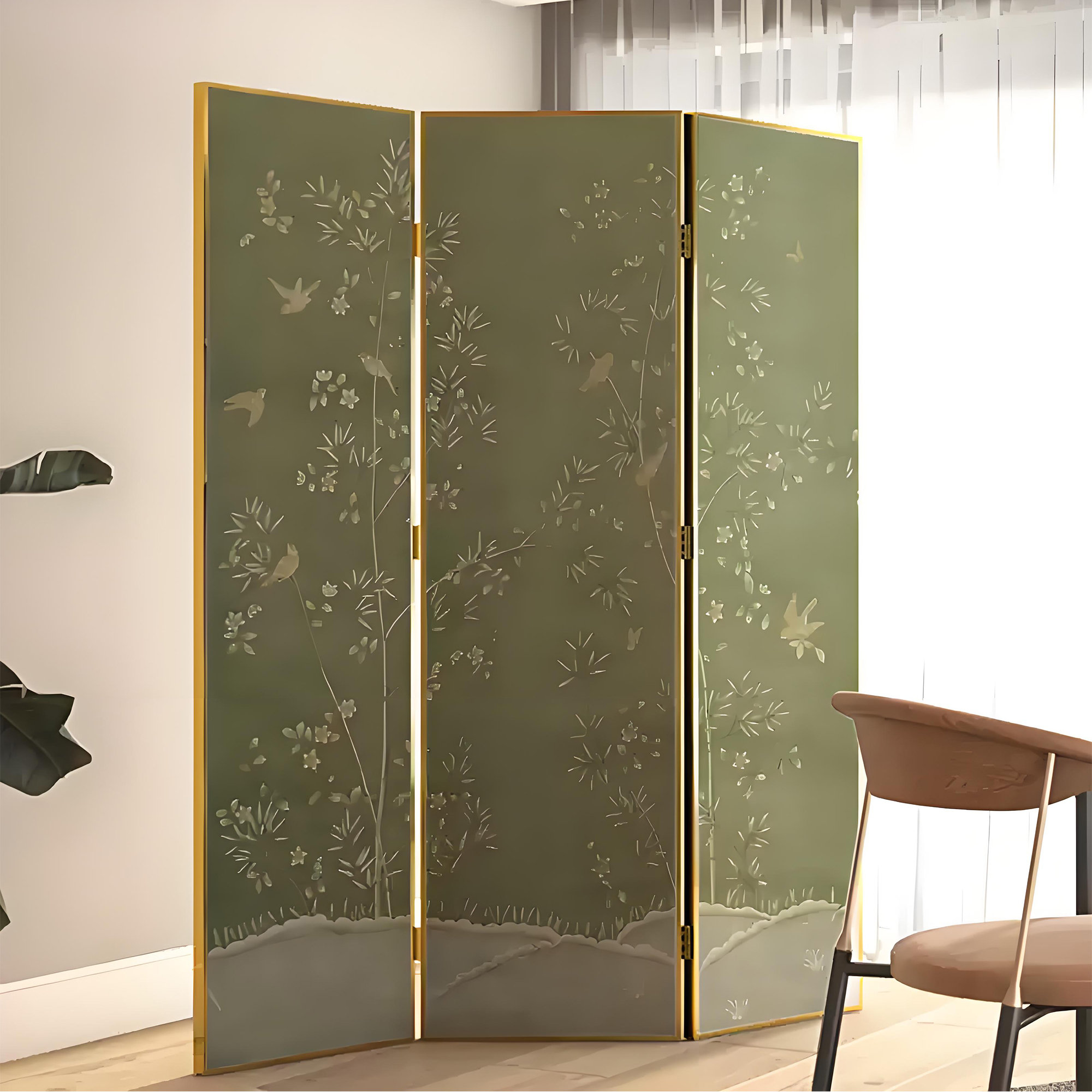 Winston Porter Green Floral Bird Screen | Wayfair