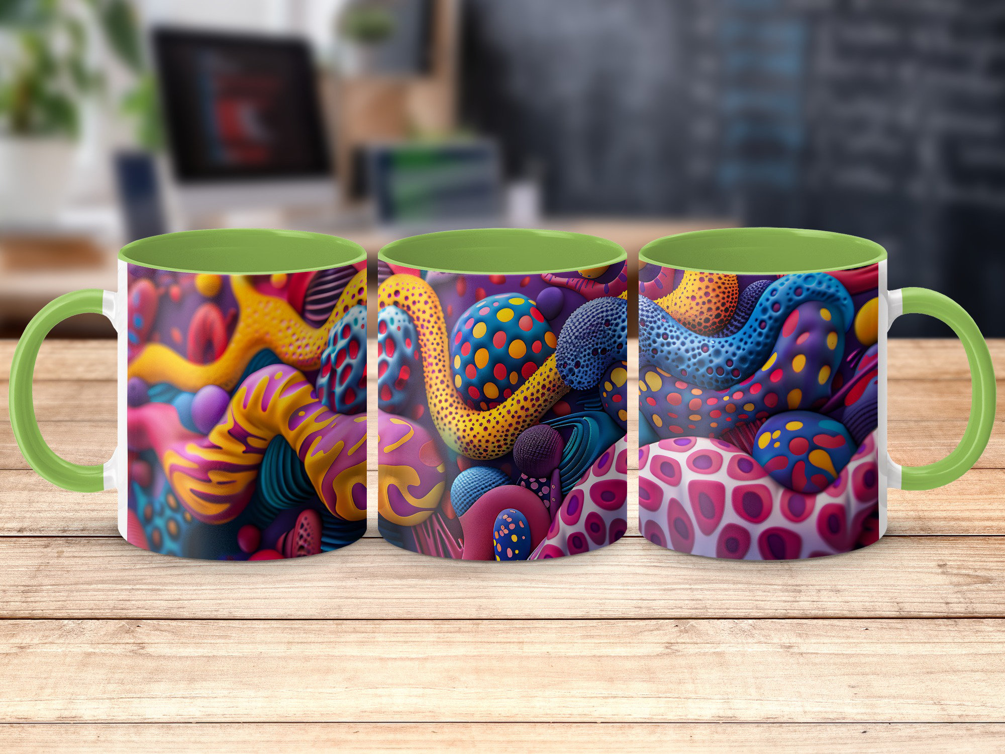East Urban Home Set of 3 3D Design 11oz Accent Mugs – Ceramic Coffee ...