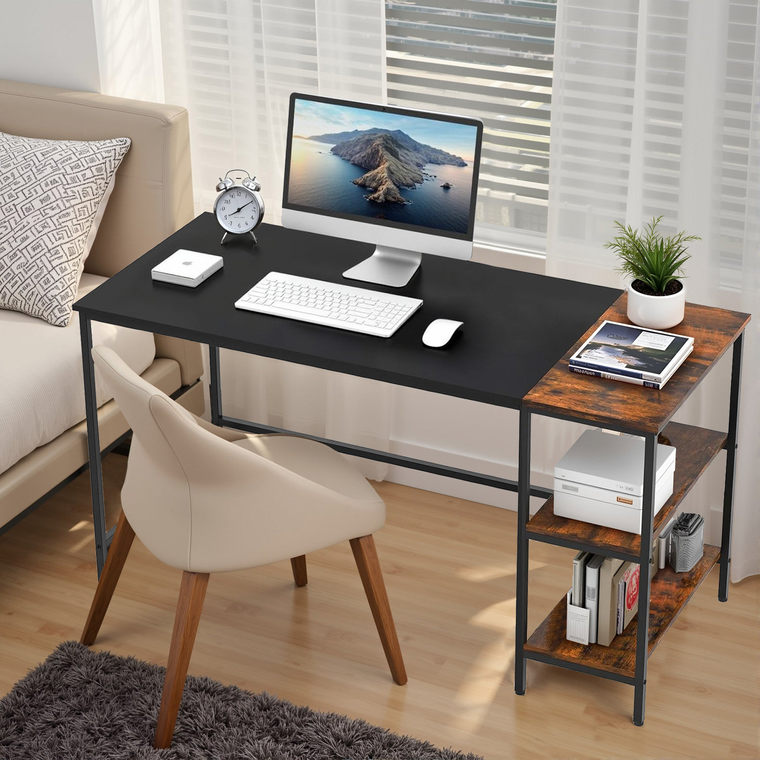 17 Stories Computer Desk, Home Office Desk With 2-Tier Shelf ...