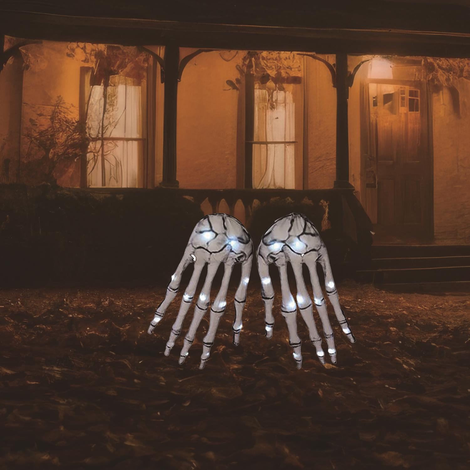The Holiday Aisle® 3 ft. LED Prelit Posable Skeleton Hands Halloween ...