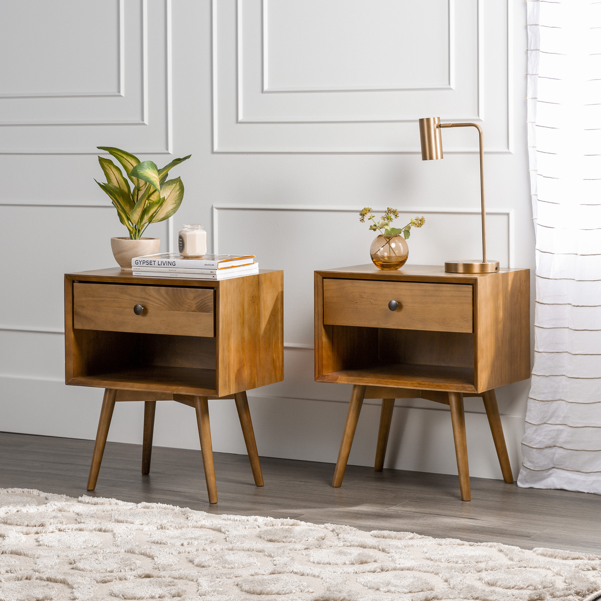 Wade Logan® Akshan Mid-Century Modern 1-Drawer Solid Wood Nightstands ...