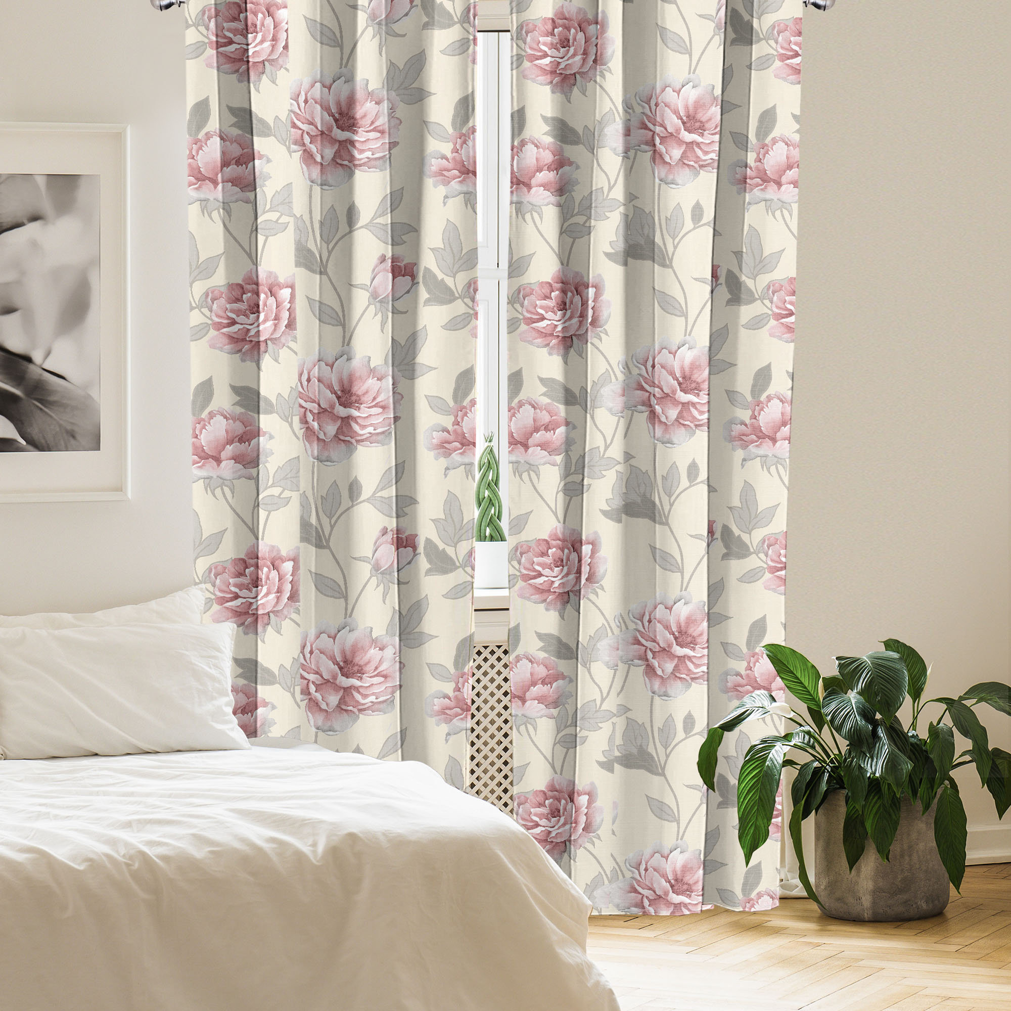 East Urban Home Flowers Vintage Curtains Cottagecore Rose Pair of Cream ...