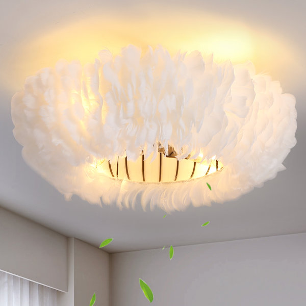 Ebern Designs Elegant Feather Design Ceiling Fan With Lights Flush ...