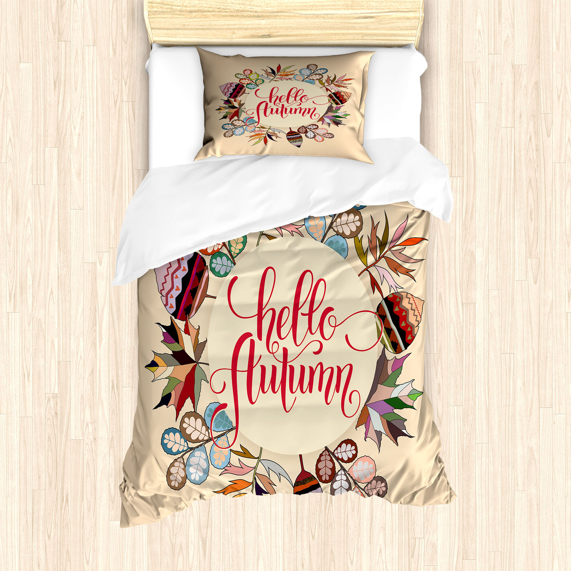 Ambesonne Hello Fall Duvet Cover Set, Colorful Autumn Wreath, Twin ...
