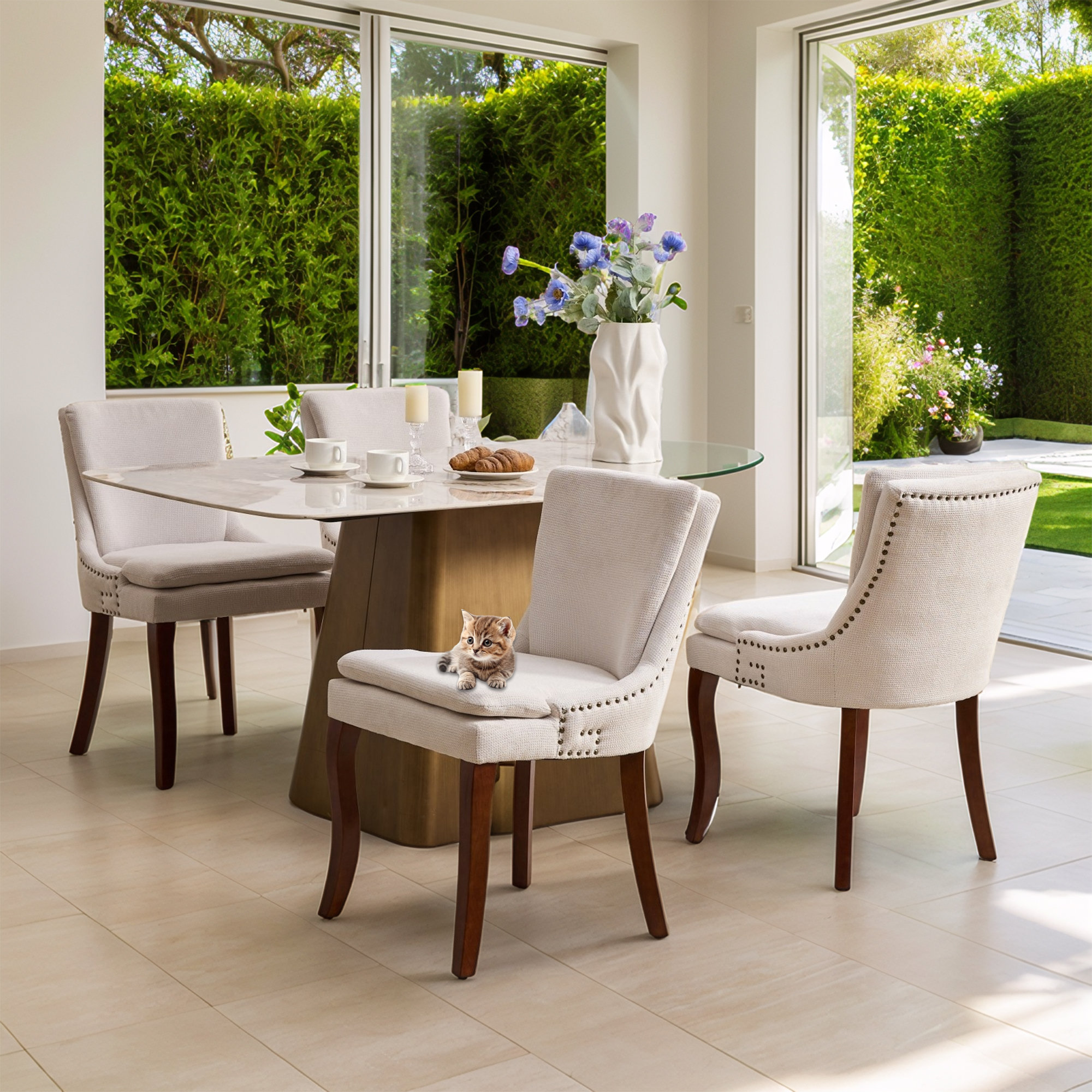 Red Barrel Studio Double-Layer Cushioned Chenille Dining Chairs with ...