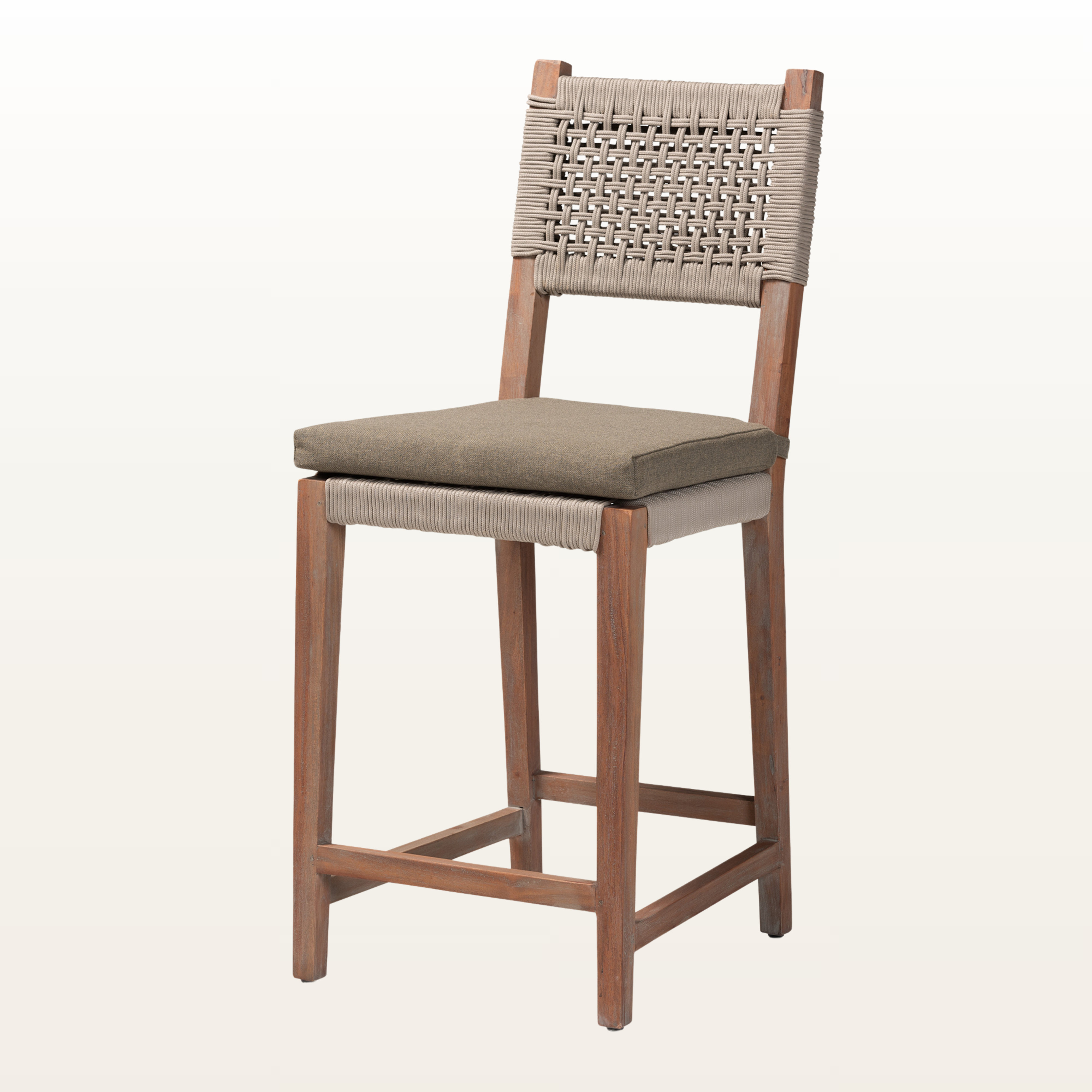 Bayou Breeze Prynne Grey Woven Rope Mahogany Counter Stool from the Mid ...
